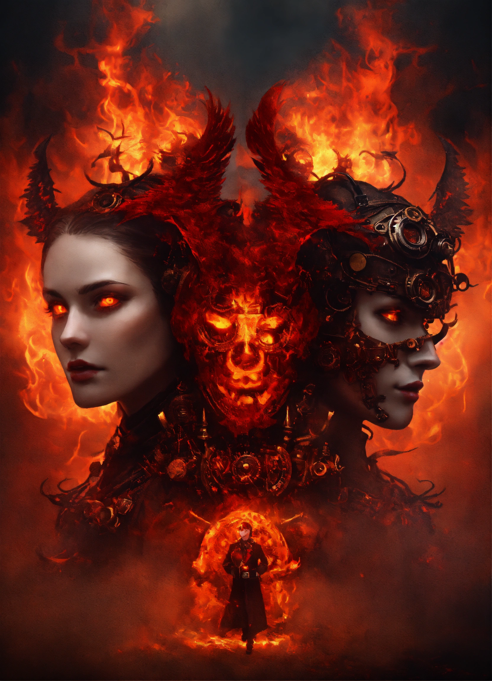 Lexica - Demonic angel, evil, two heads, one head made of red fire ...