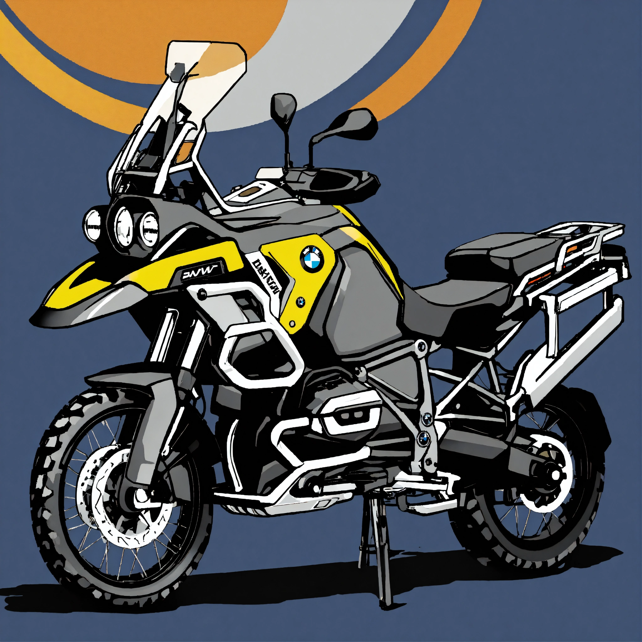 Lexica - BMW GS 1250 Adventure Bike fom Frontsite , in vector logo style for a T-shirt Design
