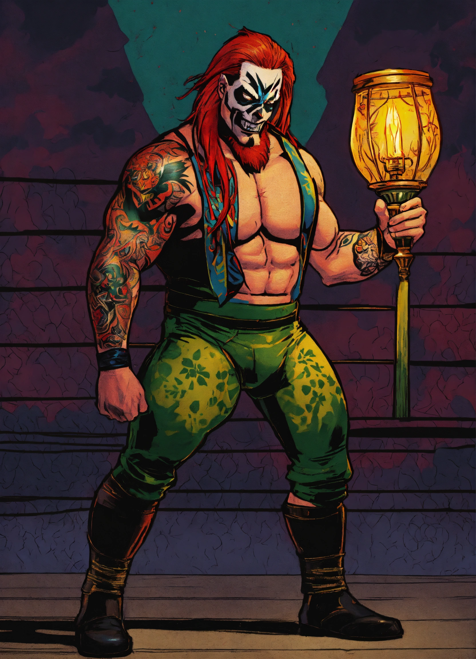 Lexica - The fiend wwe wrestler holding a lamp comic book style tattoo ...