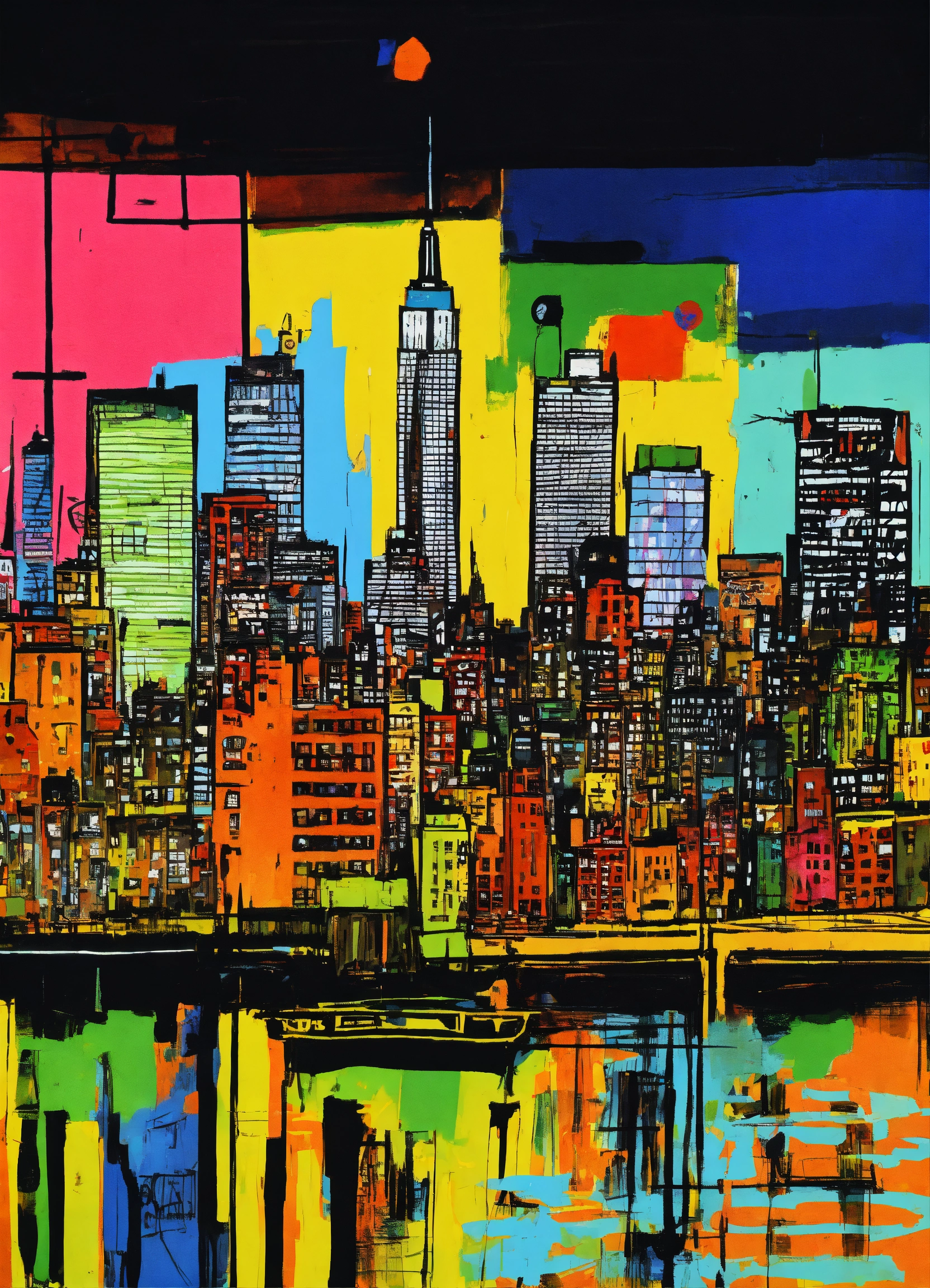Lexica - New york city skyline, basquiat style