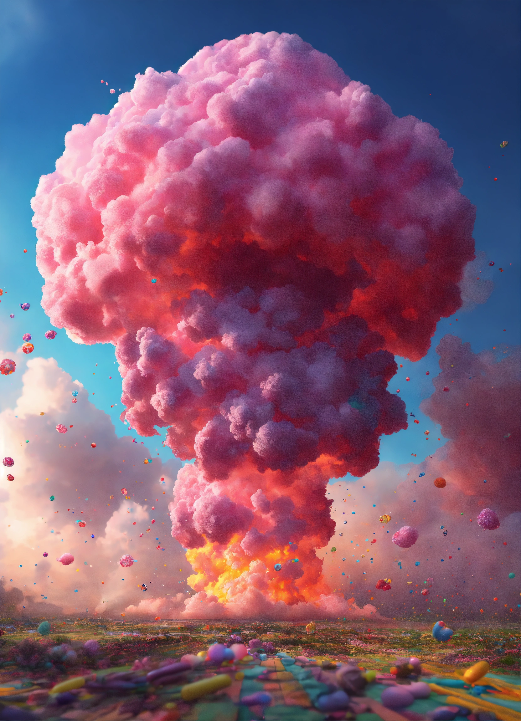 Lexica - A nuclear explosion , made out of cotton candy clouds ,paint ...