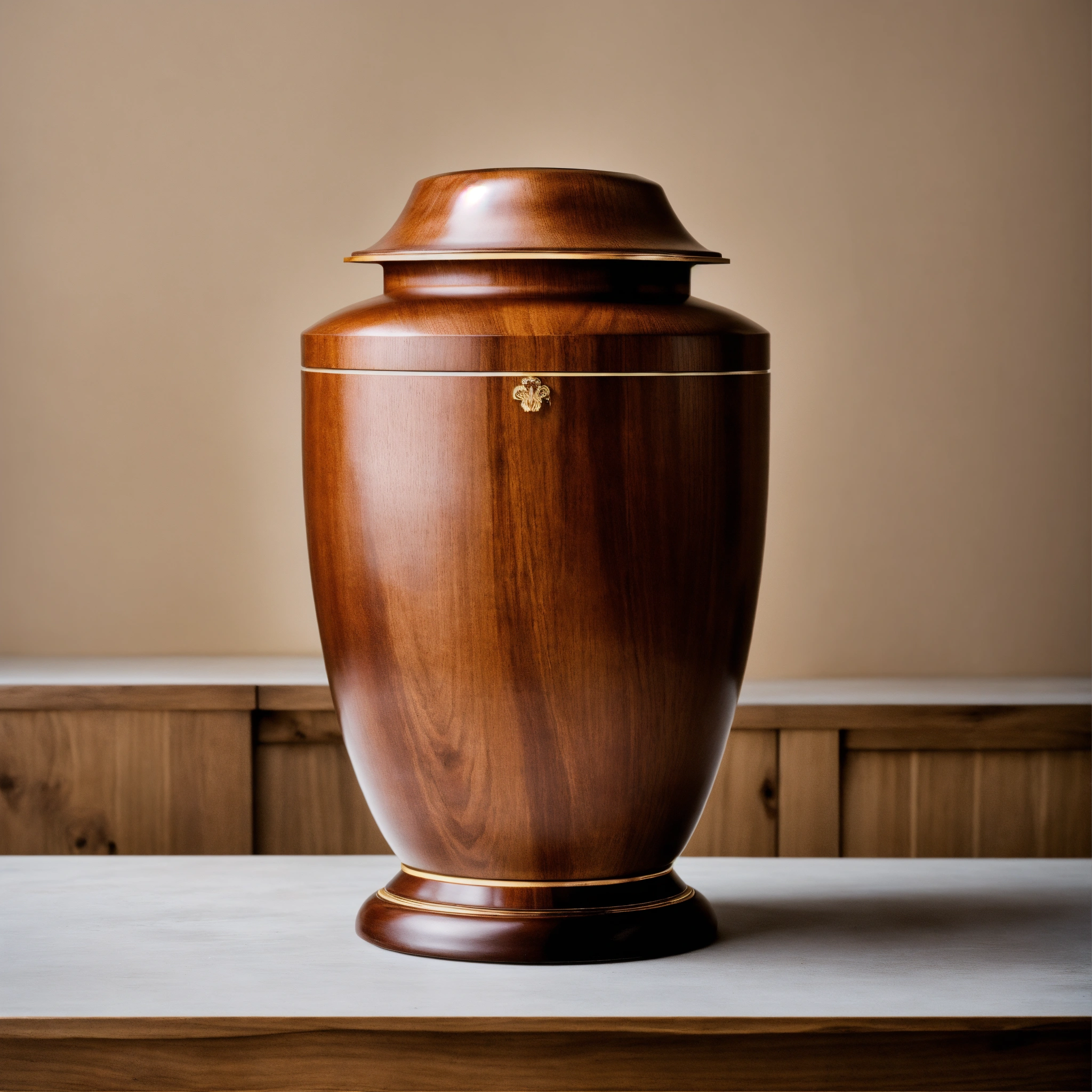 Lexica - A photo of a cremation urn sitting on a table. The urn is made ...