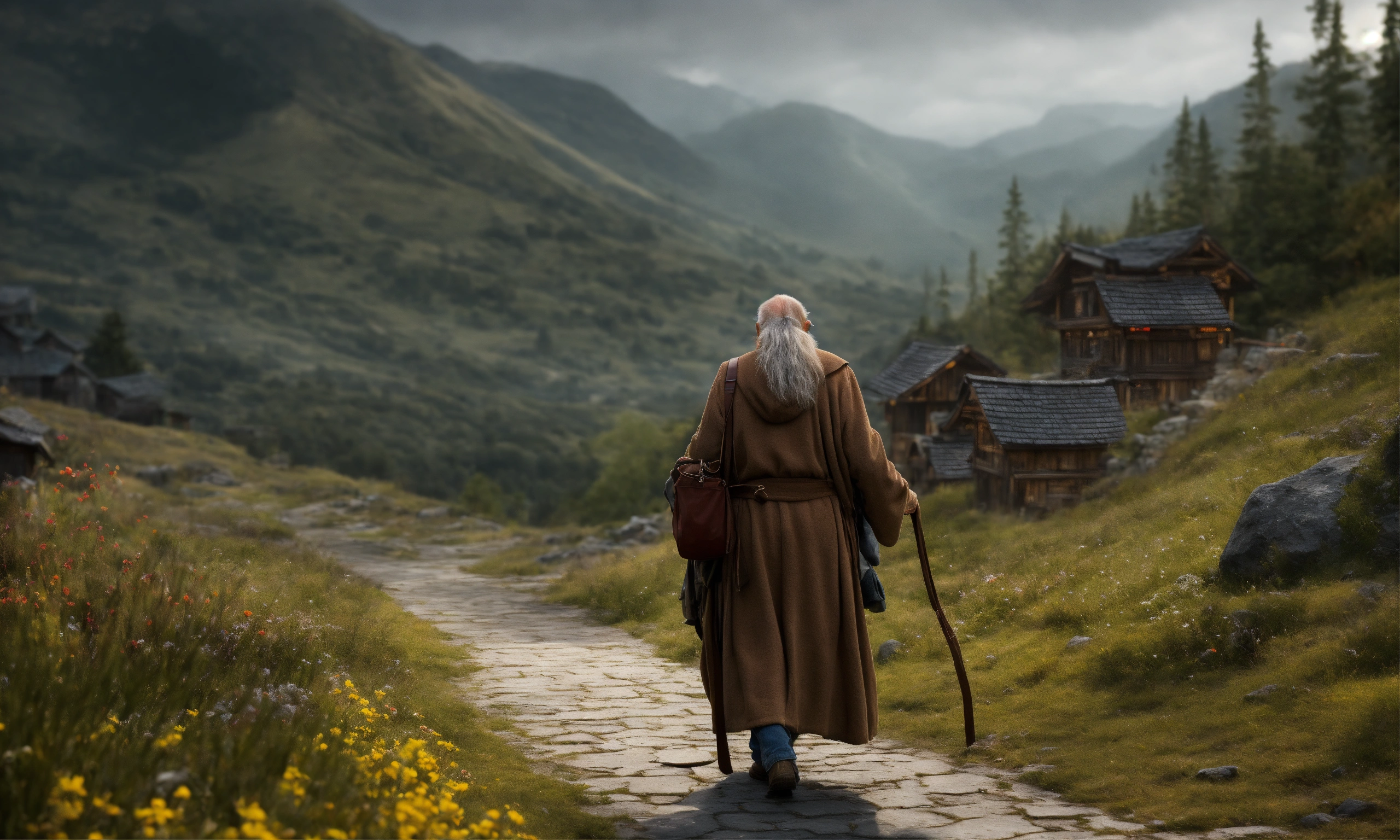 Lexica - Hunchbacked old wise man walking, ultrarealistic