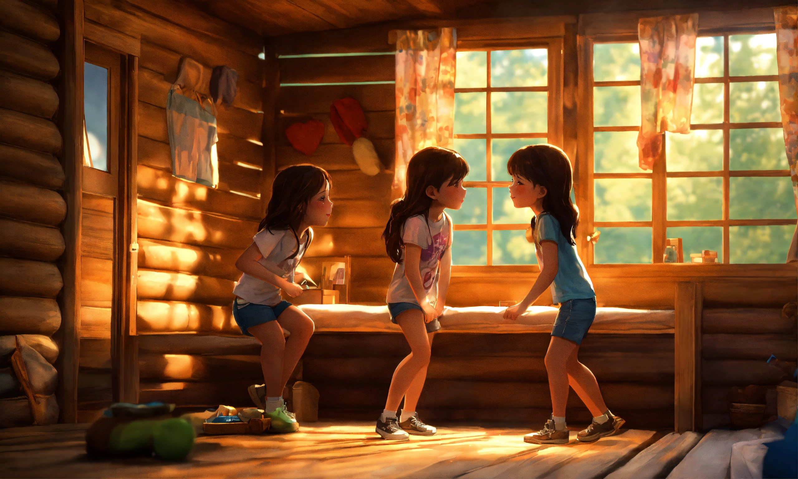 Lexica - Two 10-year-old sisters hug and kiss each other inside a ...