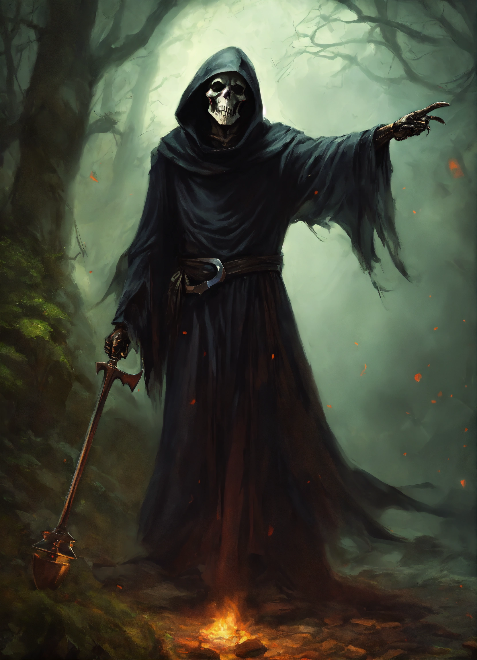 Lexica - A grim reaper with his arm outstretched and pointing to the right