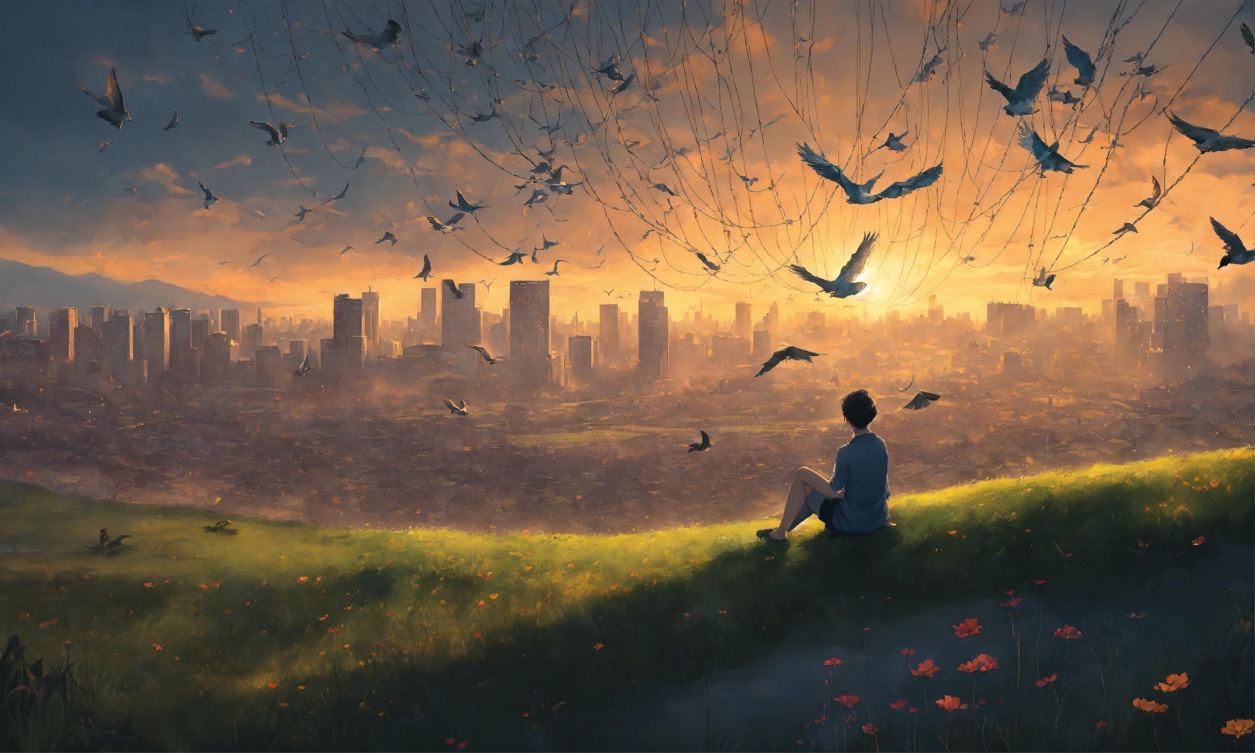 Lexica - Visualize a split scene On one side, a dense, bustling city ...