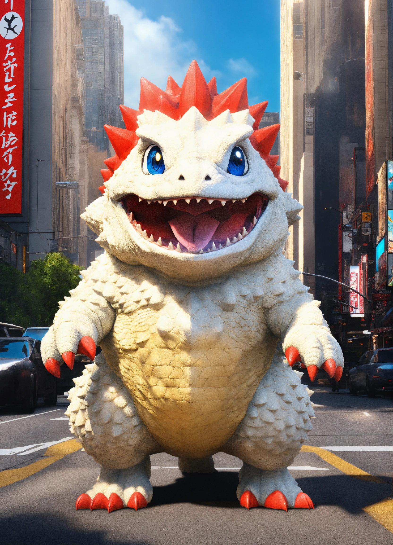 Lexica - Togepi as Godzilla, realistic 4k, full body in the city