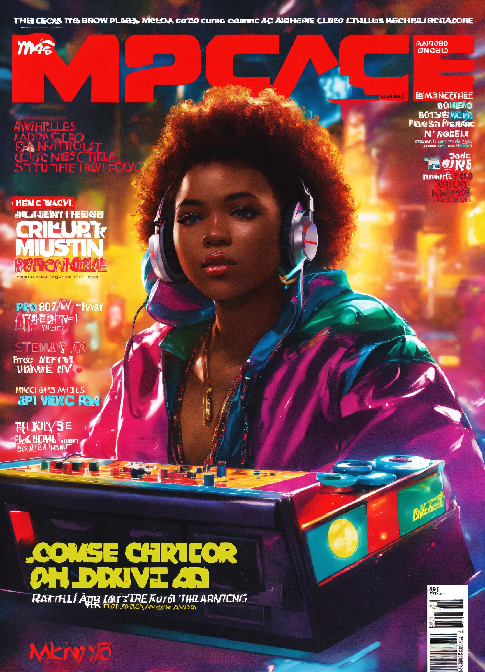 Lexica - 80s arcade black characters making music mpc magazine cover cover