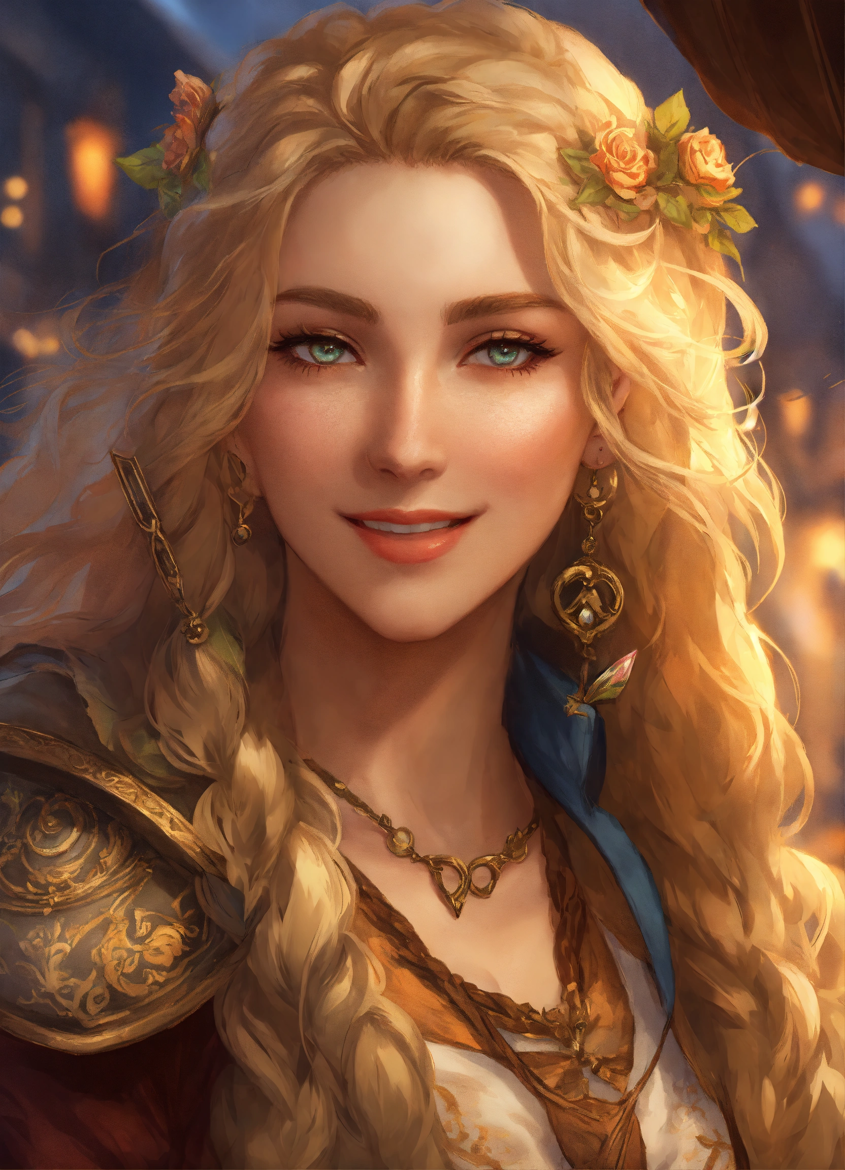 Lexica - "charismatic female fantasy bard", big blonde hair, travel ...
