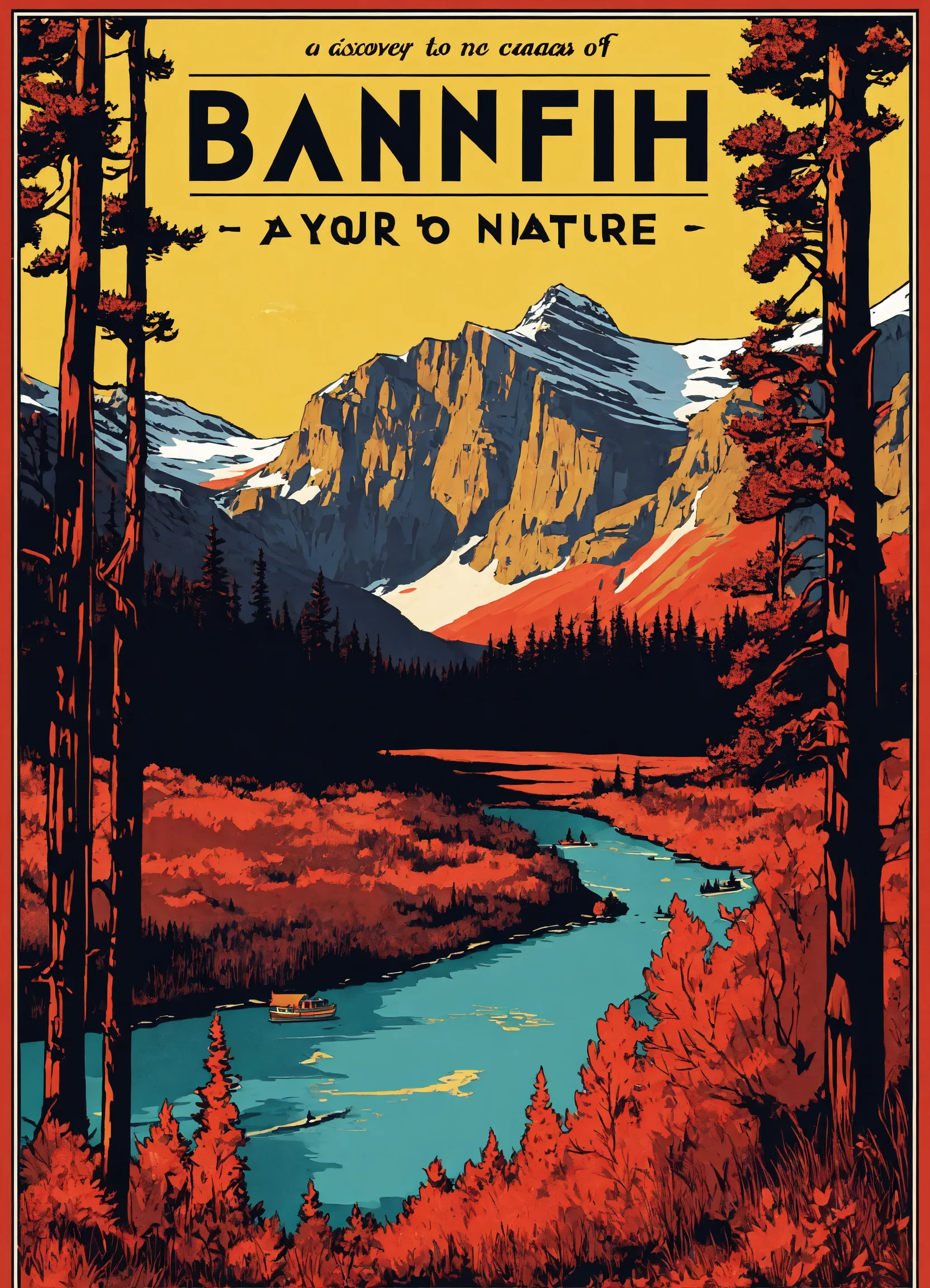 Lexica - Banff line art, propaganda poster