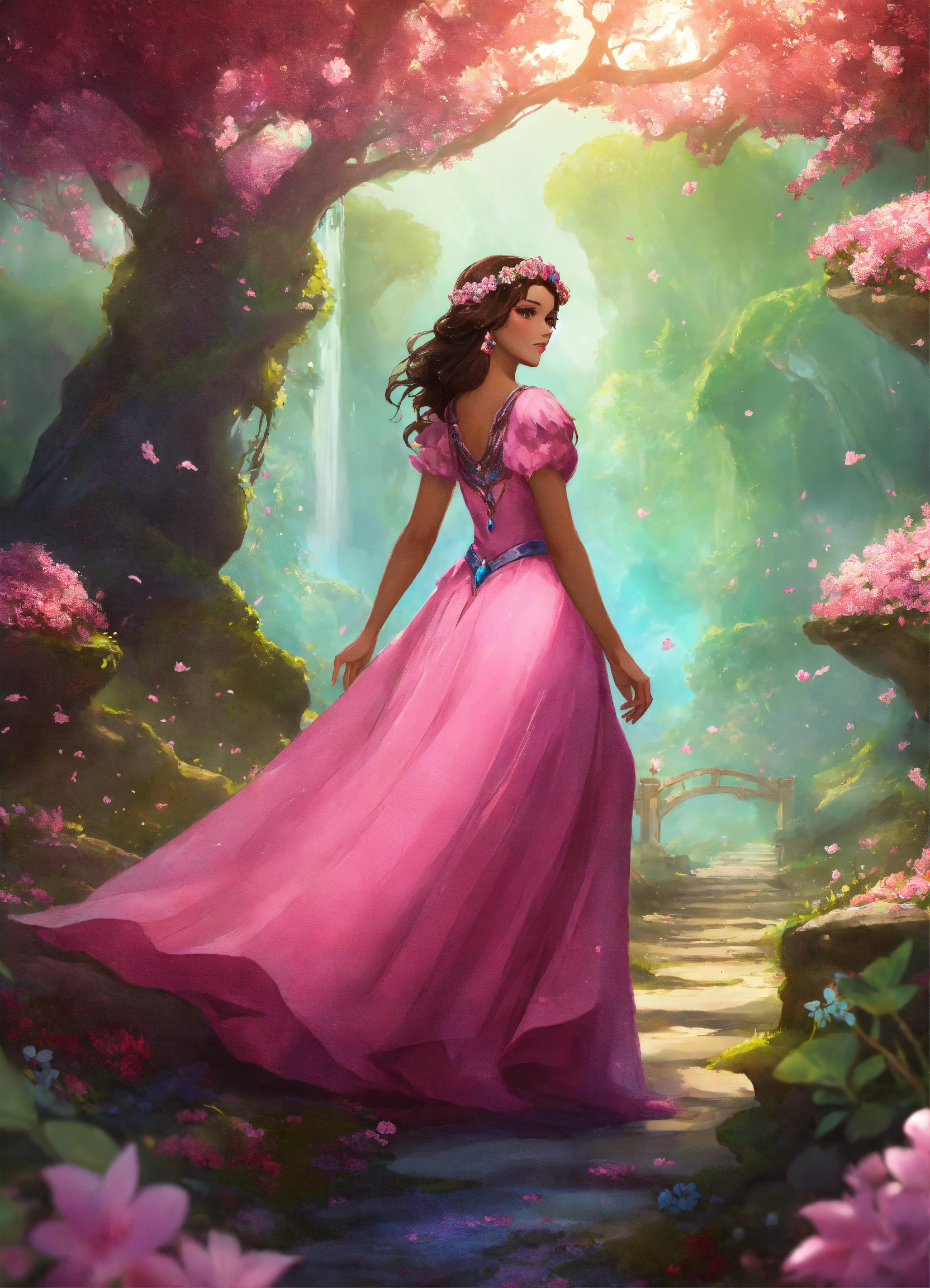 Lexica - Magical gemstone princess, pink, land covered in flowers, dnd ...