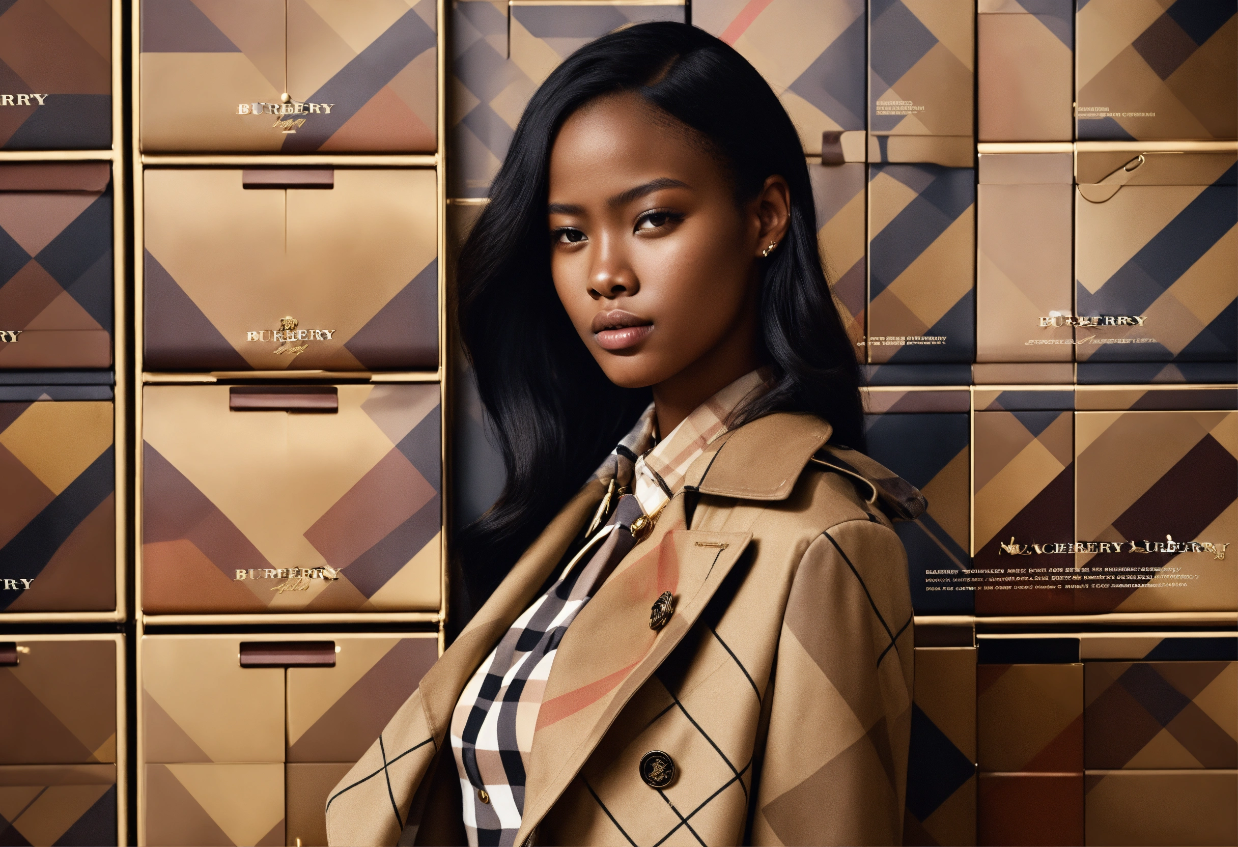 Lexica - Mailbox icons, emails, beautiful ebony girl on Burberry catwalk, Burberry logo, photo ...