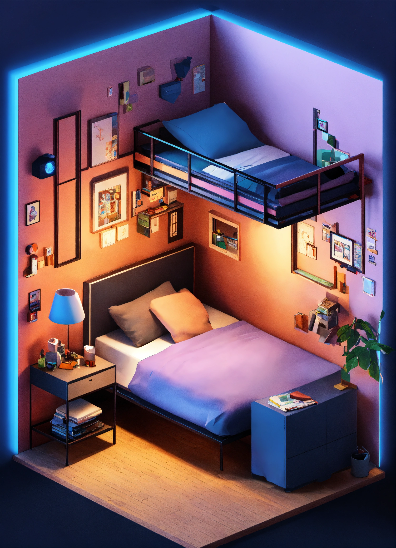 Lexica - Cube cutout of an isometric programmer's bedroom, 3d art ...