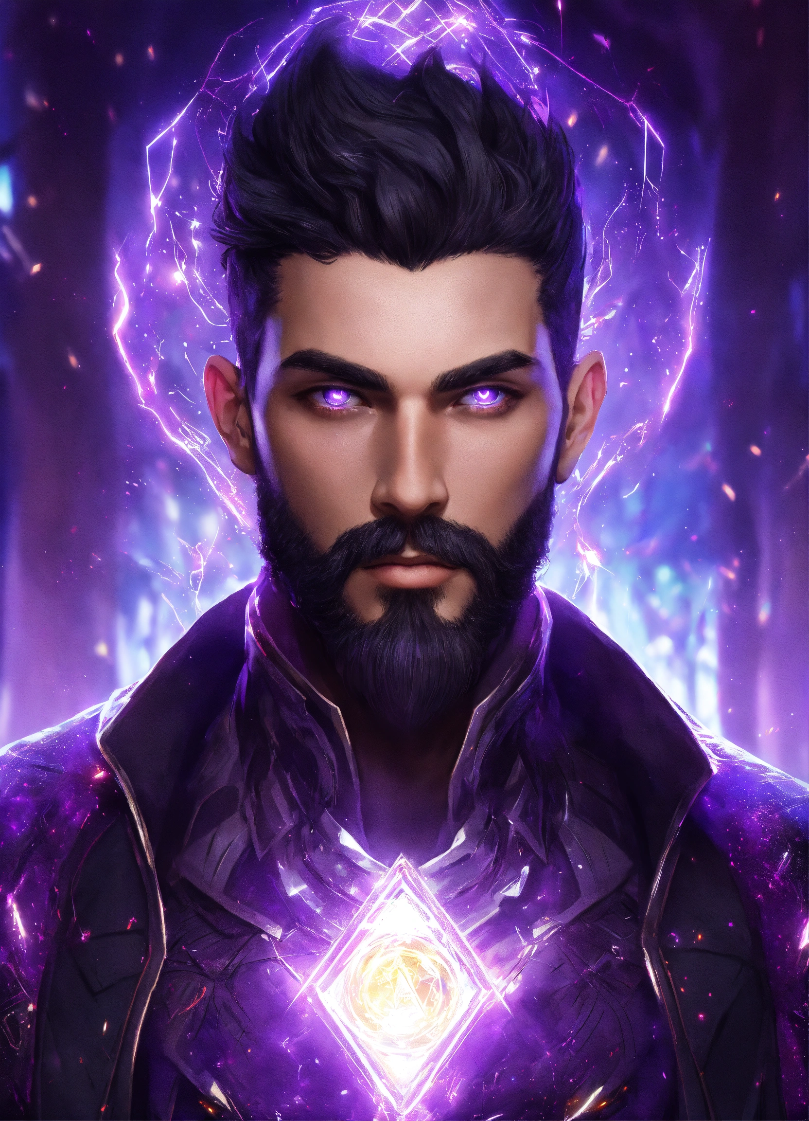 Lexica - "magical trickster god", purple energy bolts, purple sparkles ...