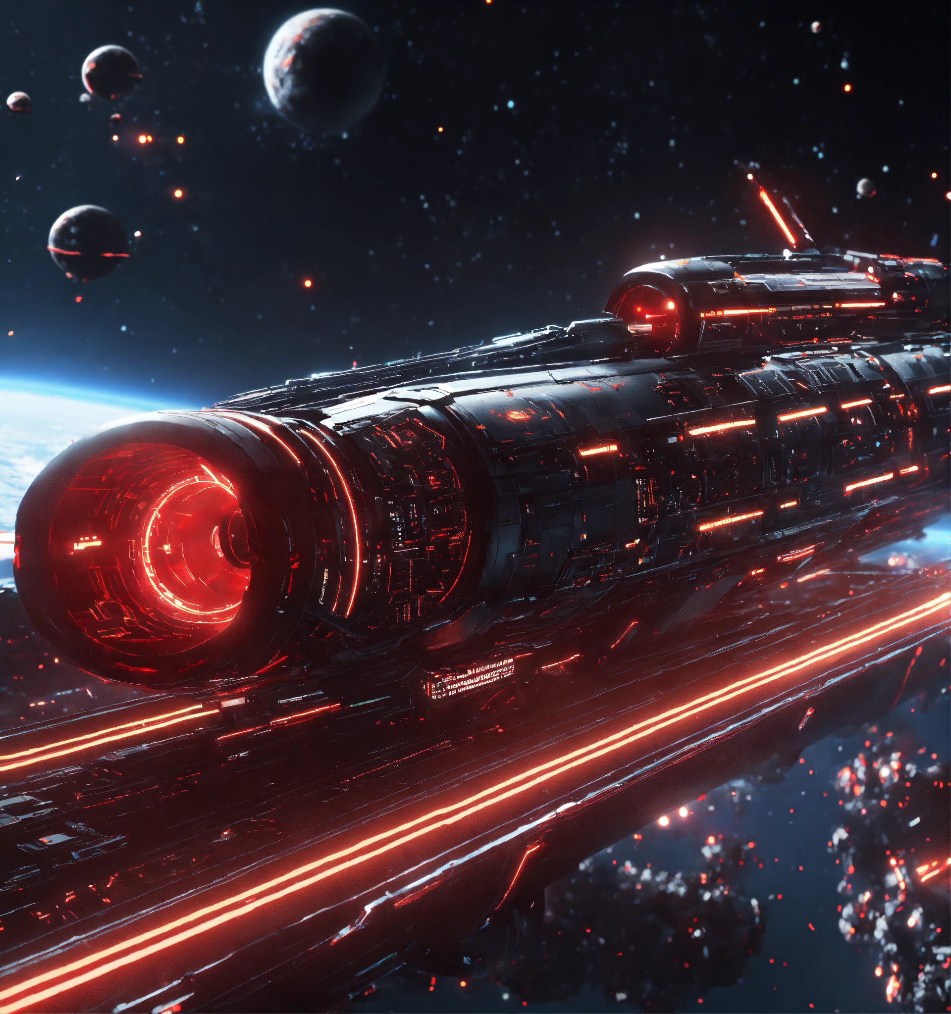 Lexica - Zoom out on fleet of long black organic worm like space ships ...