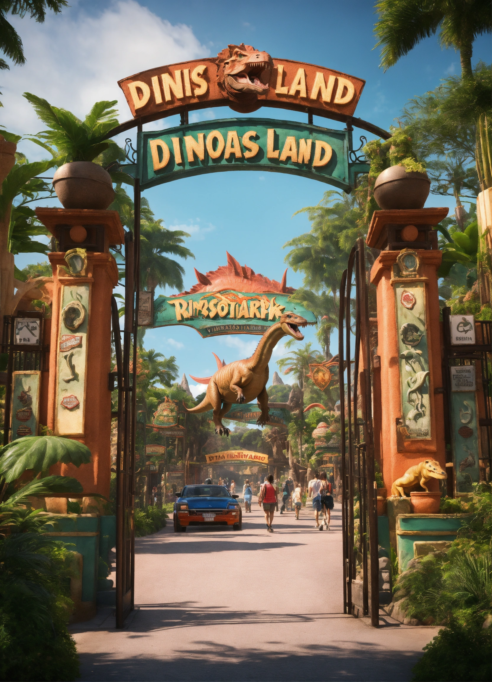 Lexica - Scifi style view of Dinosaur Land theme park main street ...