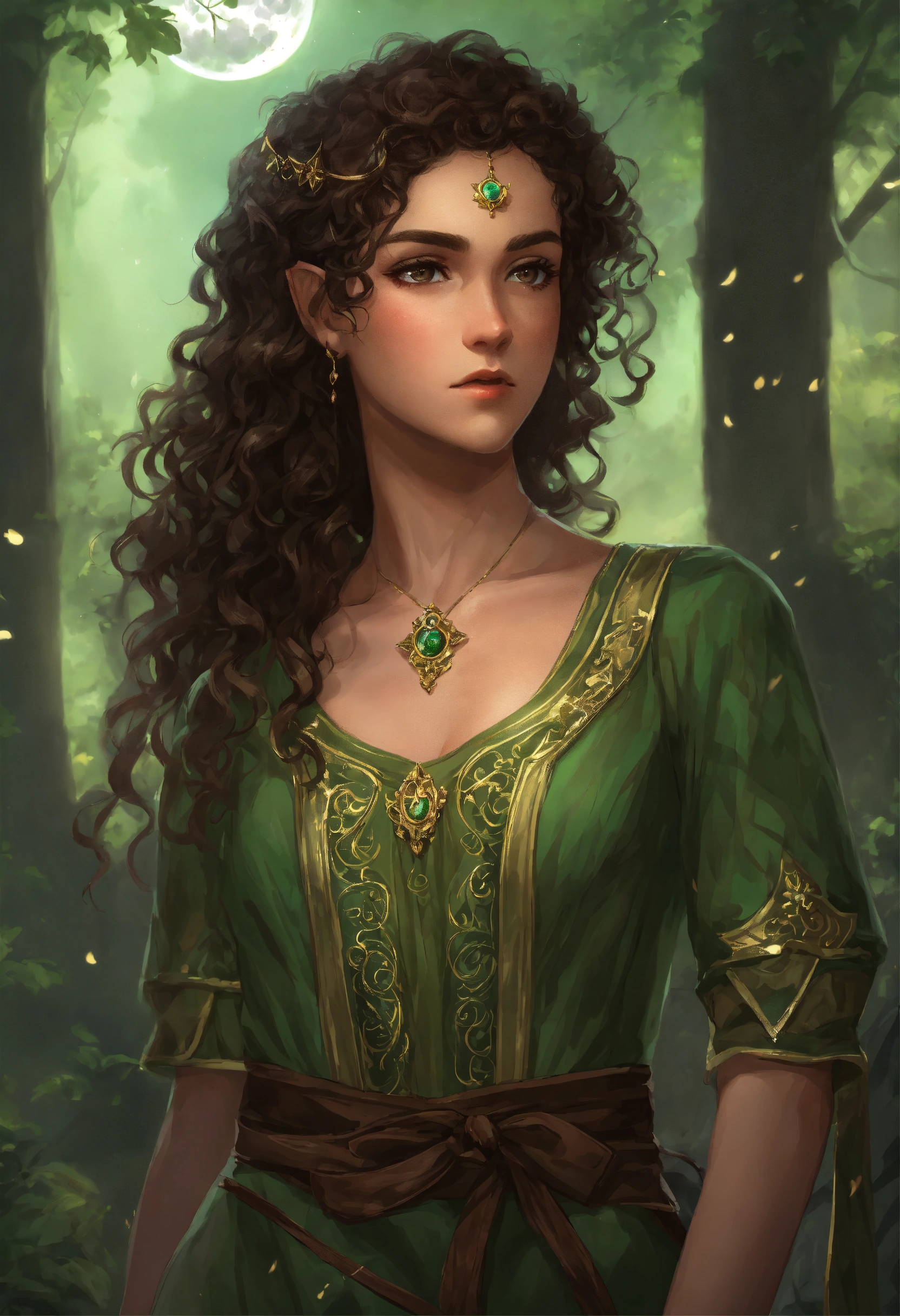 Lexica - Character art of a 24-year-old female wood elf, curly hair ...