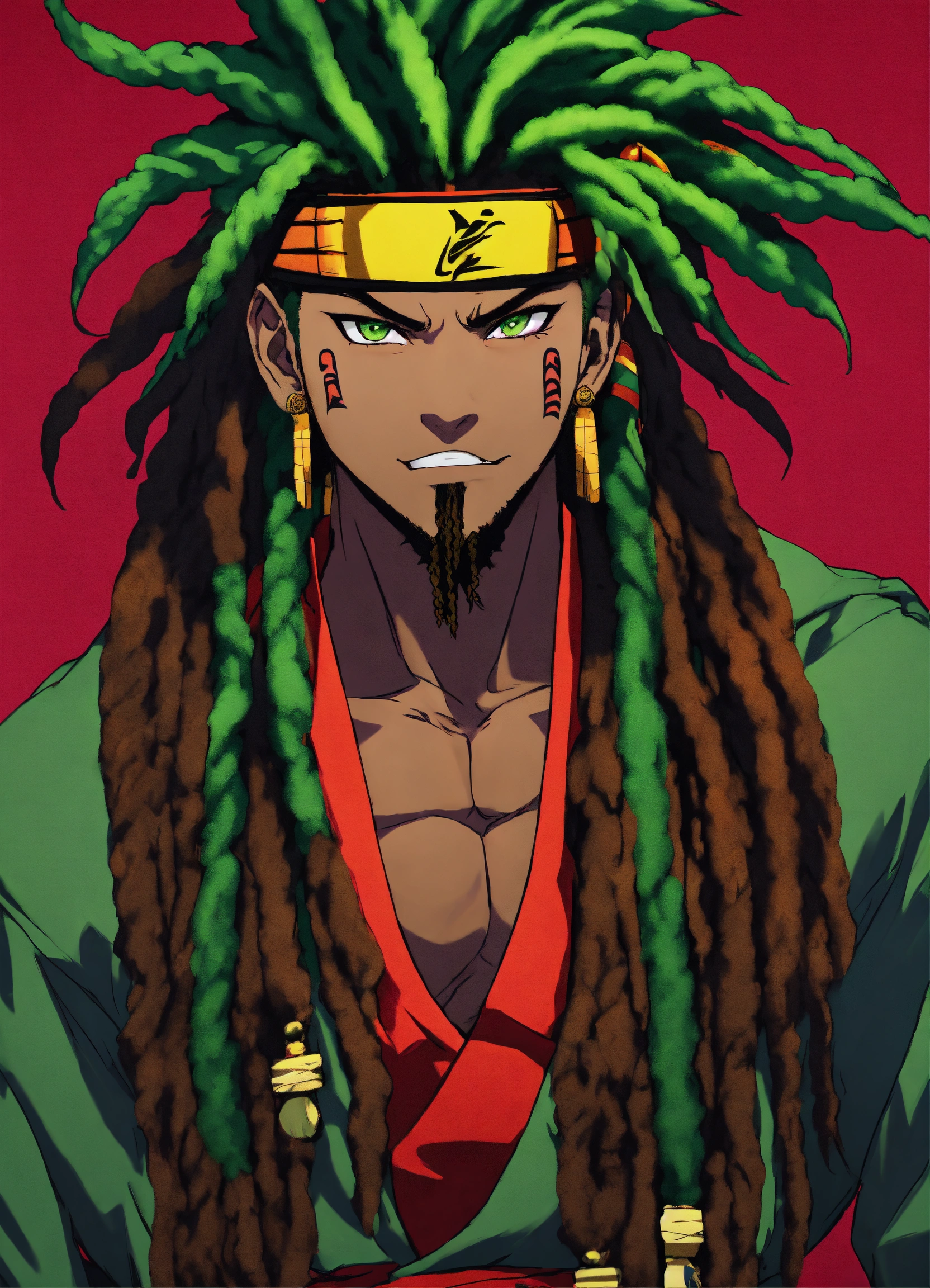 Lexica - African Naruto anime styled character, muscular physique, long ...