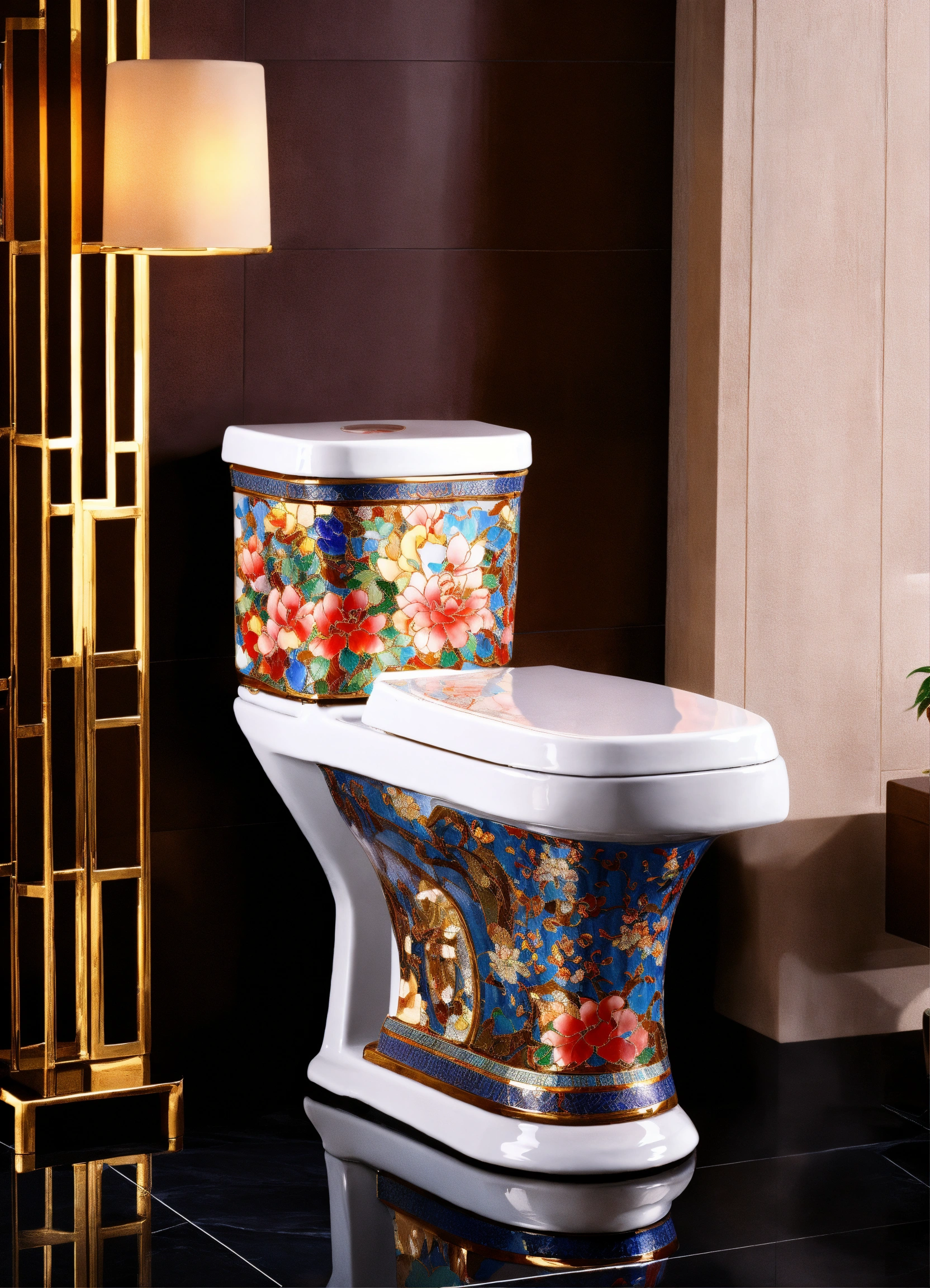 Lexica - Ceramic toilet with cloisonne pattern, strong light, rich ...