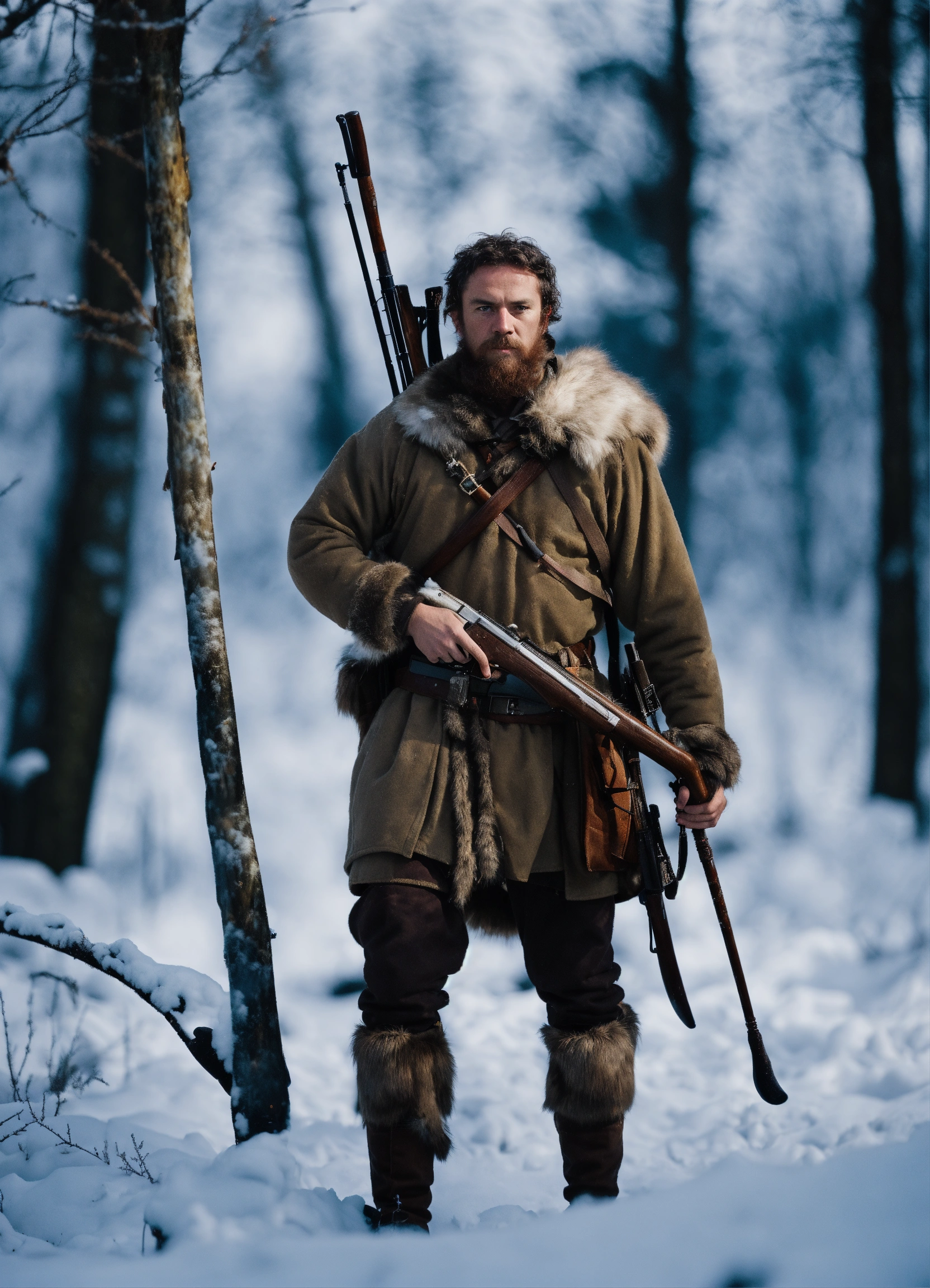 Lexica - Anglo saxon hunter with a rifle in an arctic forest