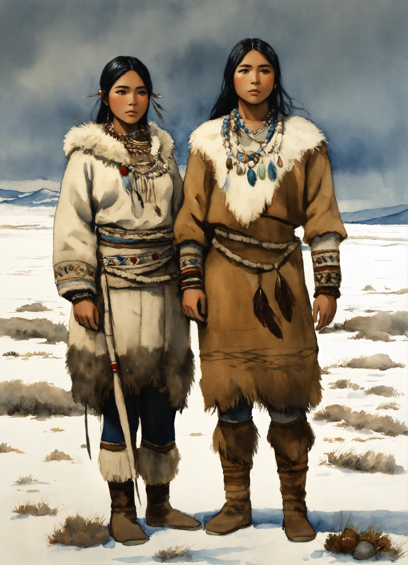 Lexica - Full body Illustration of an inuit woman, young, 18 years old ...