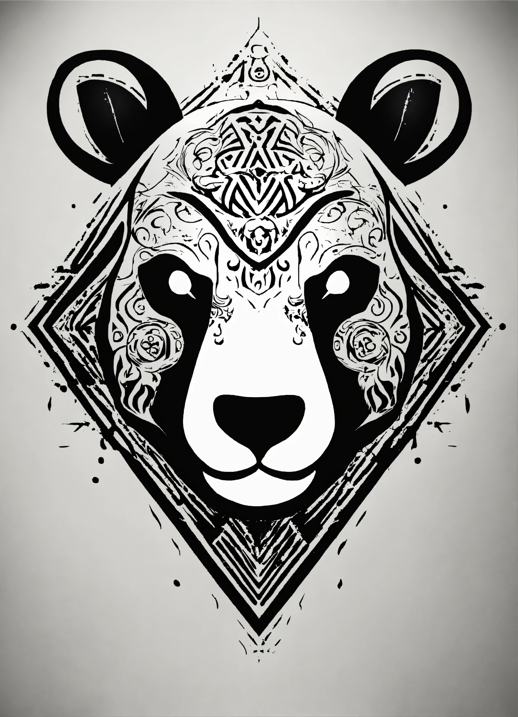 Lexica - Demon panda, black and white, stencil logo simple lines