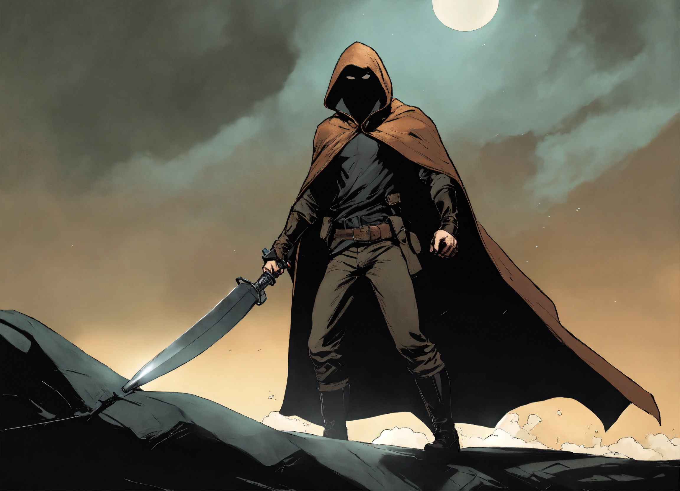 Lexica - Full body image, Thief with cloak and dagger, carrying a ...