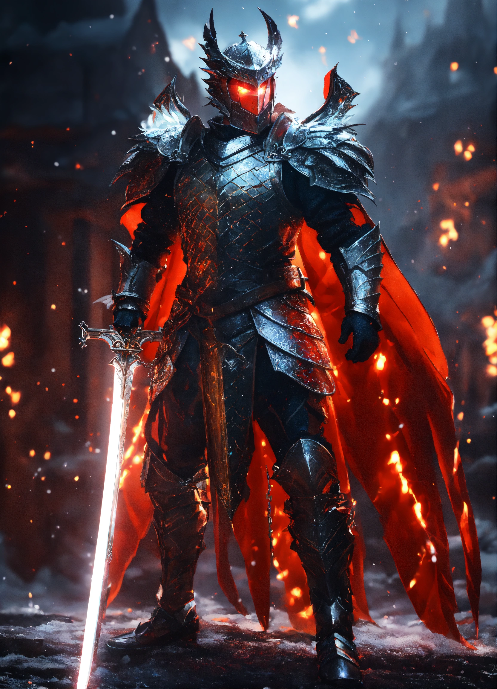 Lexica - Glowing red eyes knight with a snow white diamond-plated armor ...