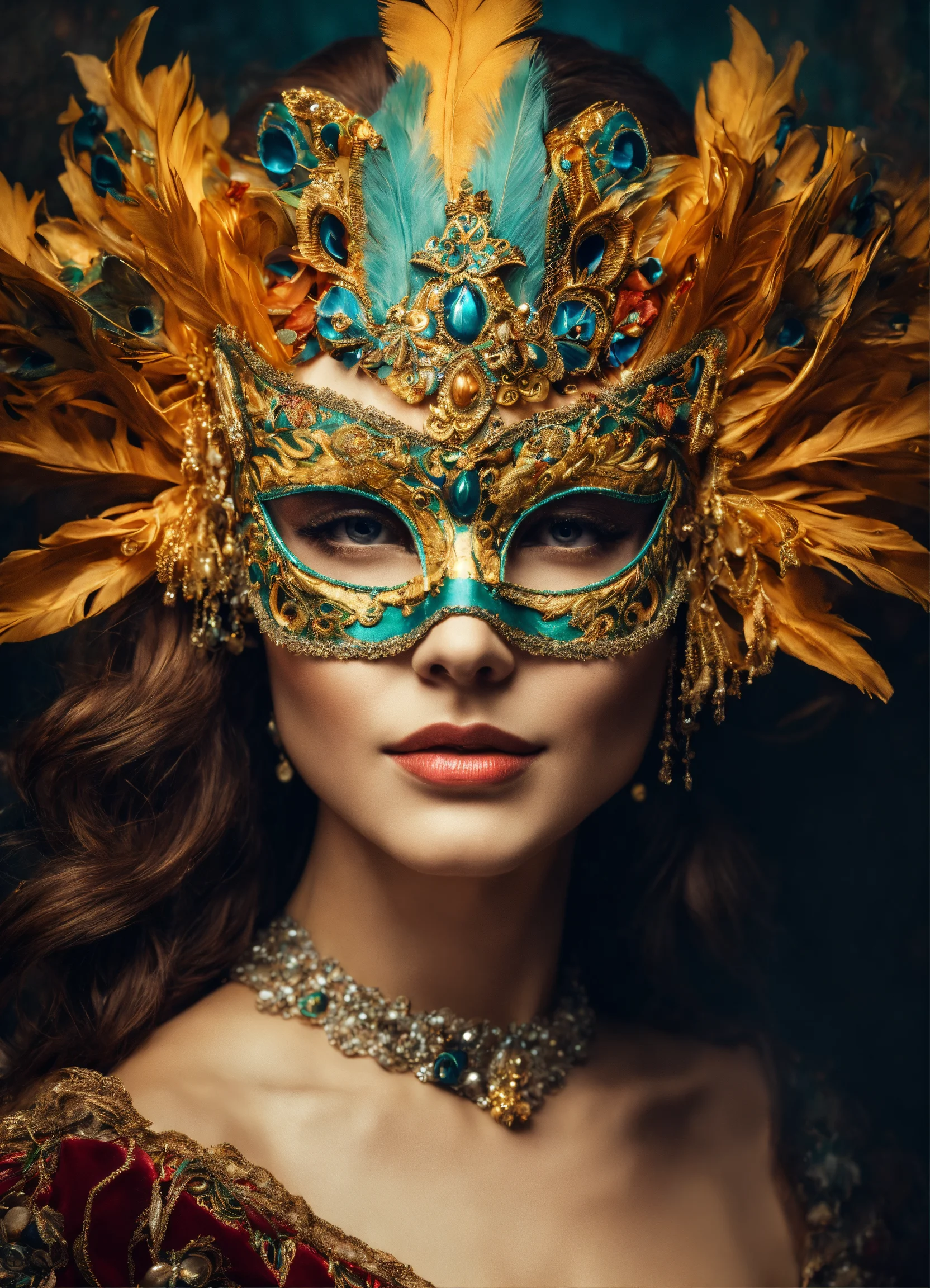 Lexica - Portrait of a woman in a richly decorated masquerade mask. the ...