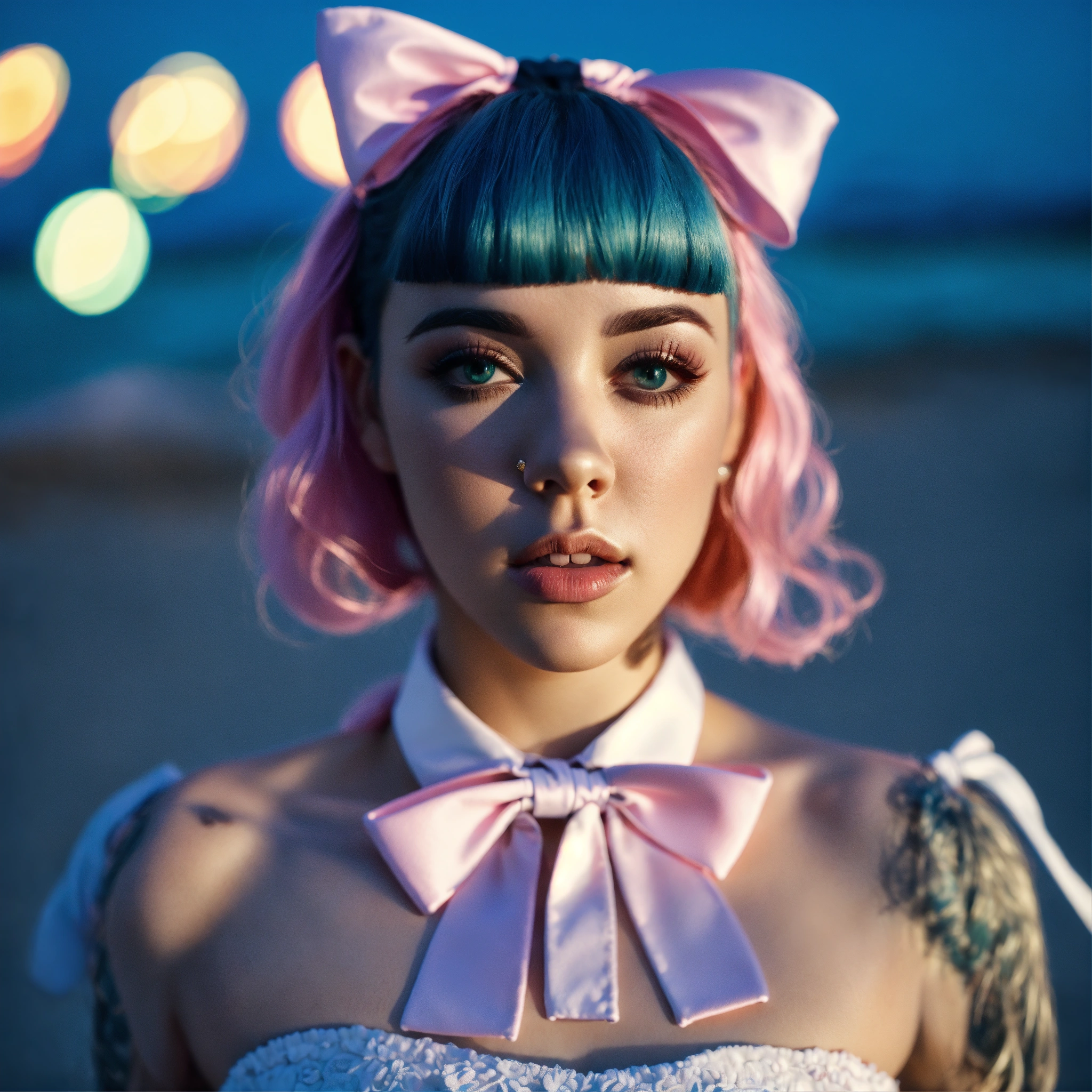 Lexica - Melanie Martinez at beach, bow tie, ultra realistic lighting