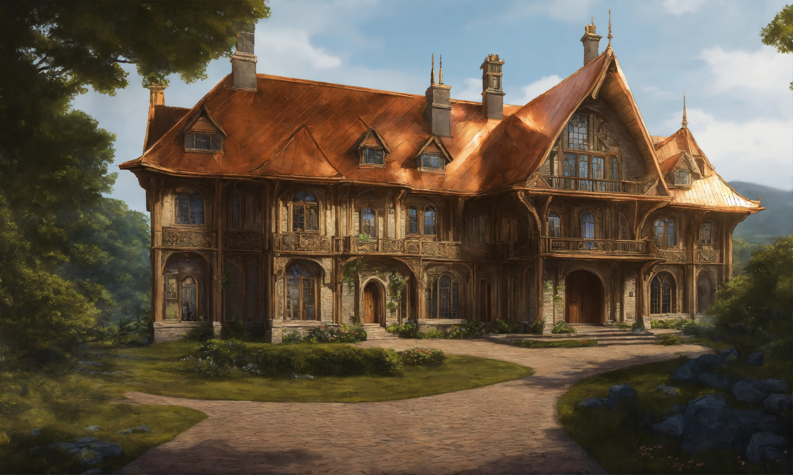 Lexica - Drawing of a fully shown elegant high elf sci fi mansion with ...