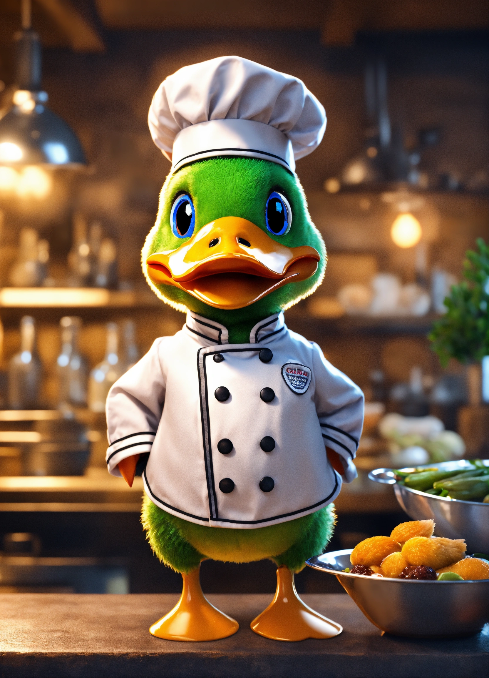 Lexica - A cute duck wearing a chef uniform, unreal engine render 8k