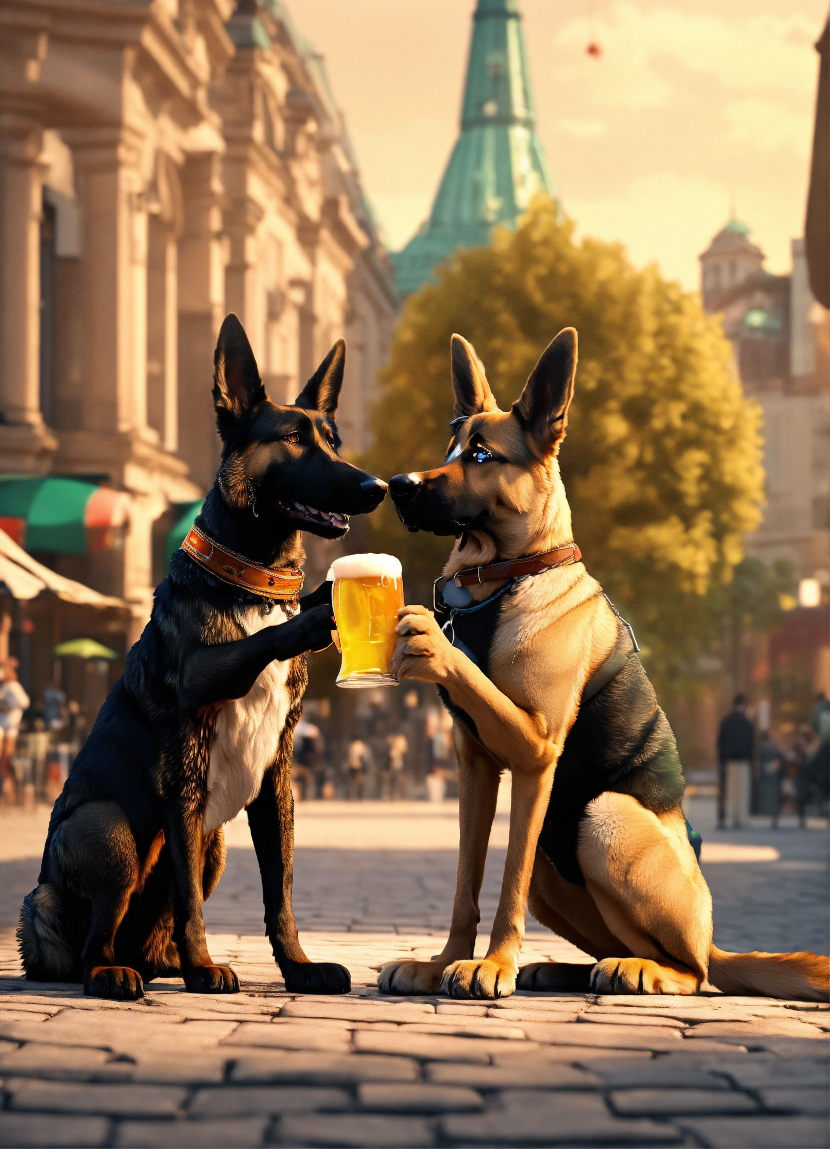Lexica - German Shepherd drink beer with a man in berlin city, charming ...