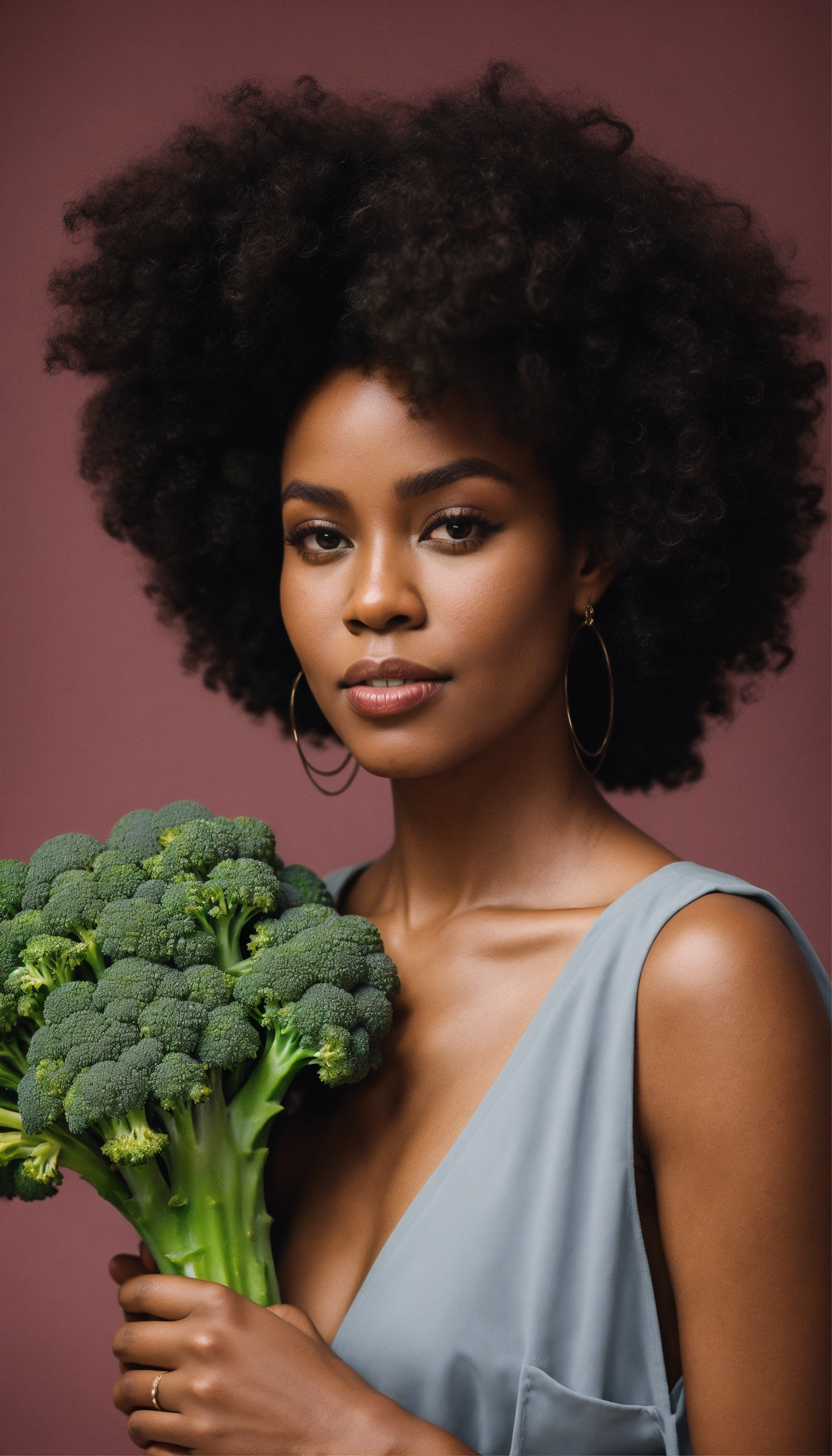 Lexica - Portrait of a pretty black woman with broccoli instead of her ...