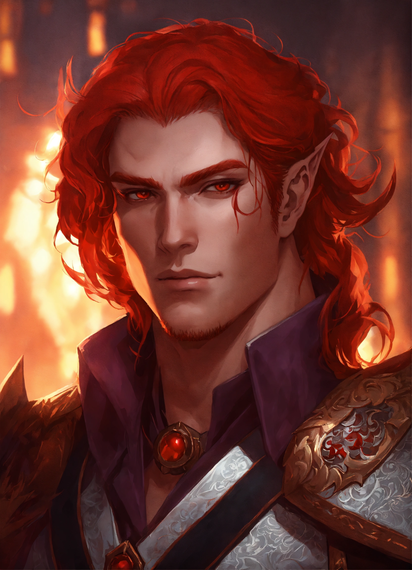 Lexica - A handsome demon man with shoulder length red hair dnd ...