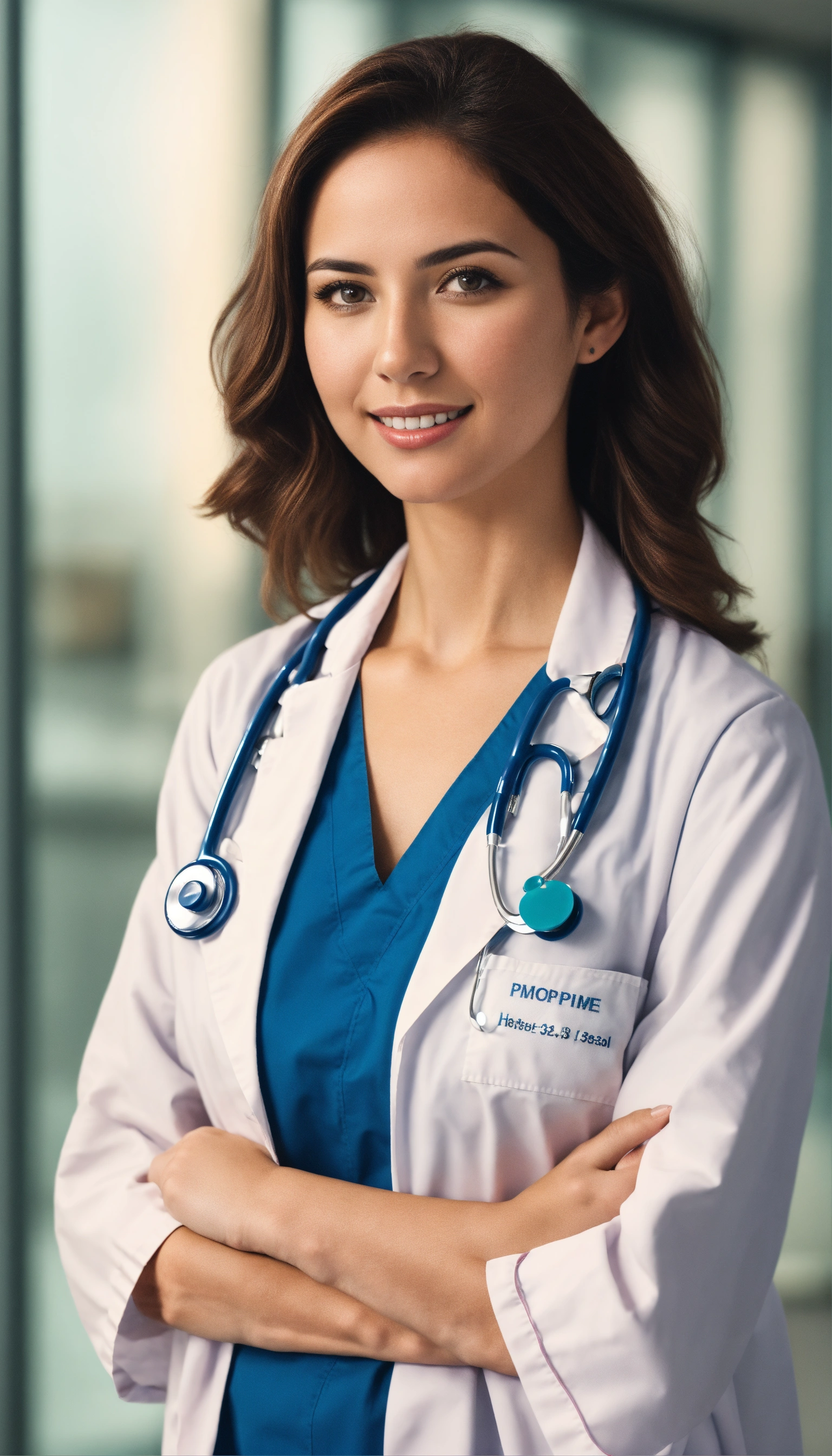 Lexica - A beautiful lady who is a doctor, brown hair, front view, half ...