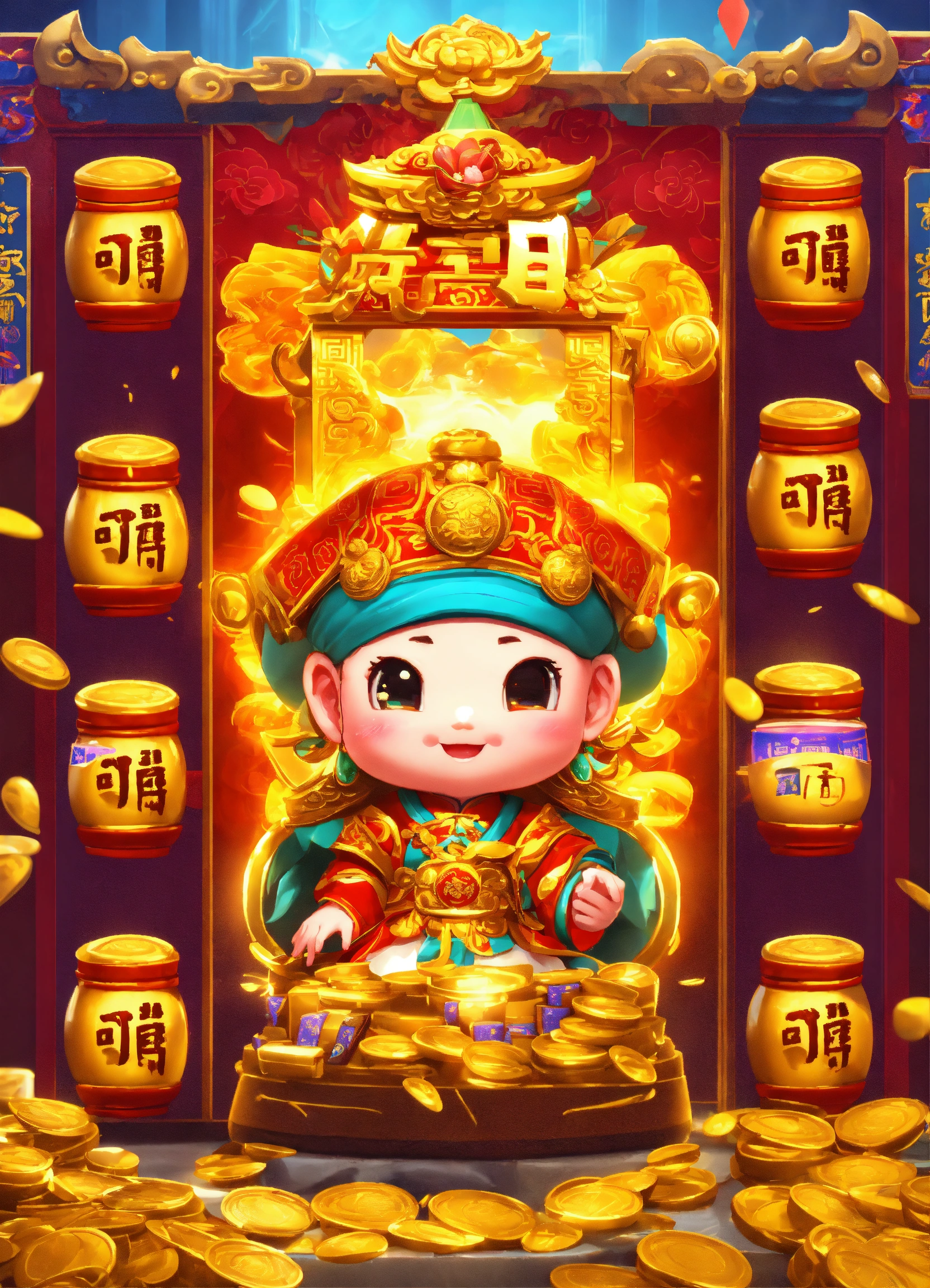 Lexica - 3D god of wealth (Chinese) slot machine game impressionistic ...