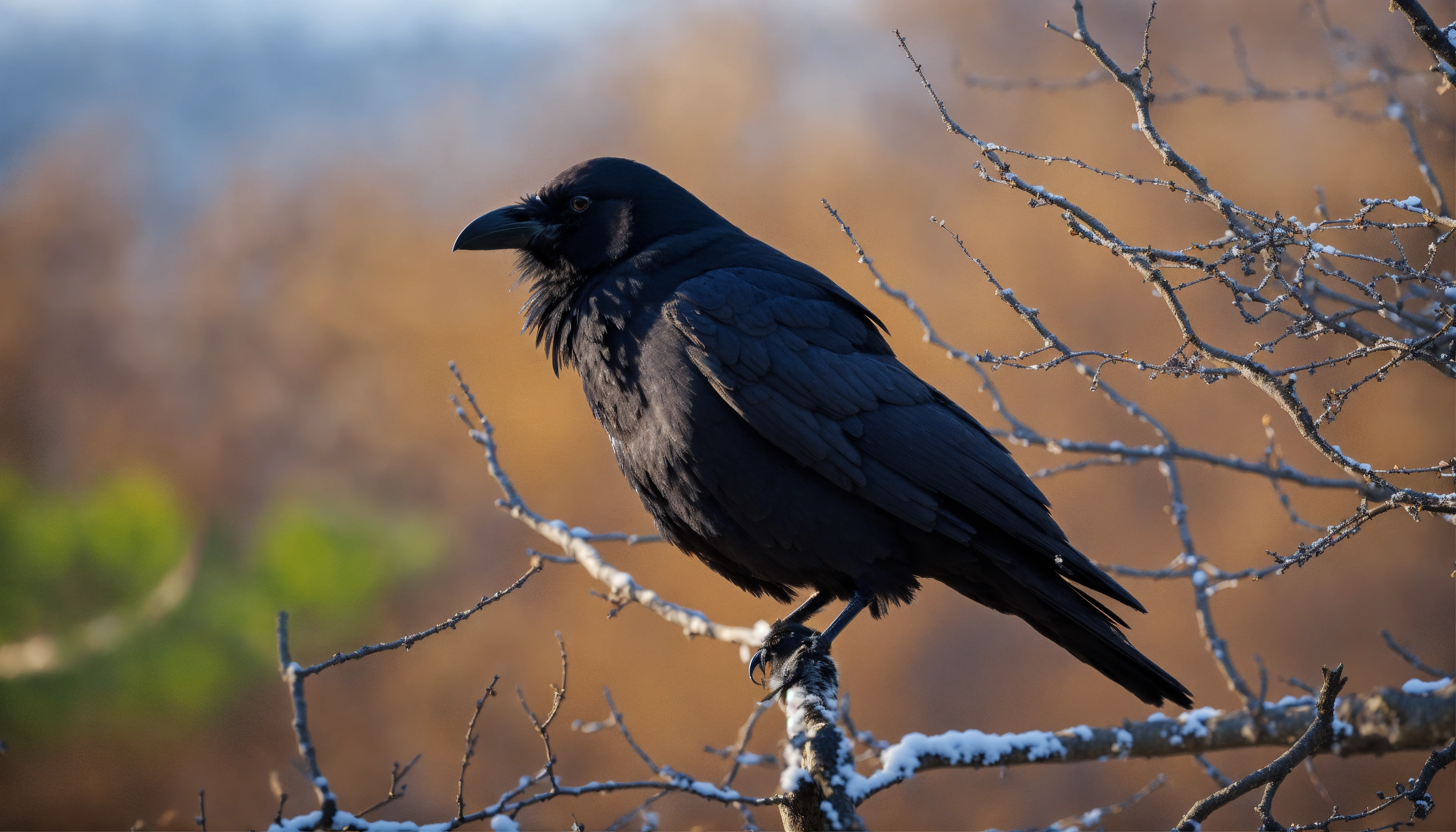 Lexica - Describe a crow perched on a leafless tree branch on a cold ...