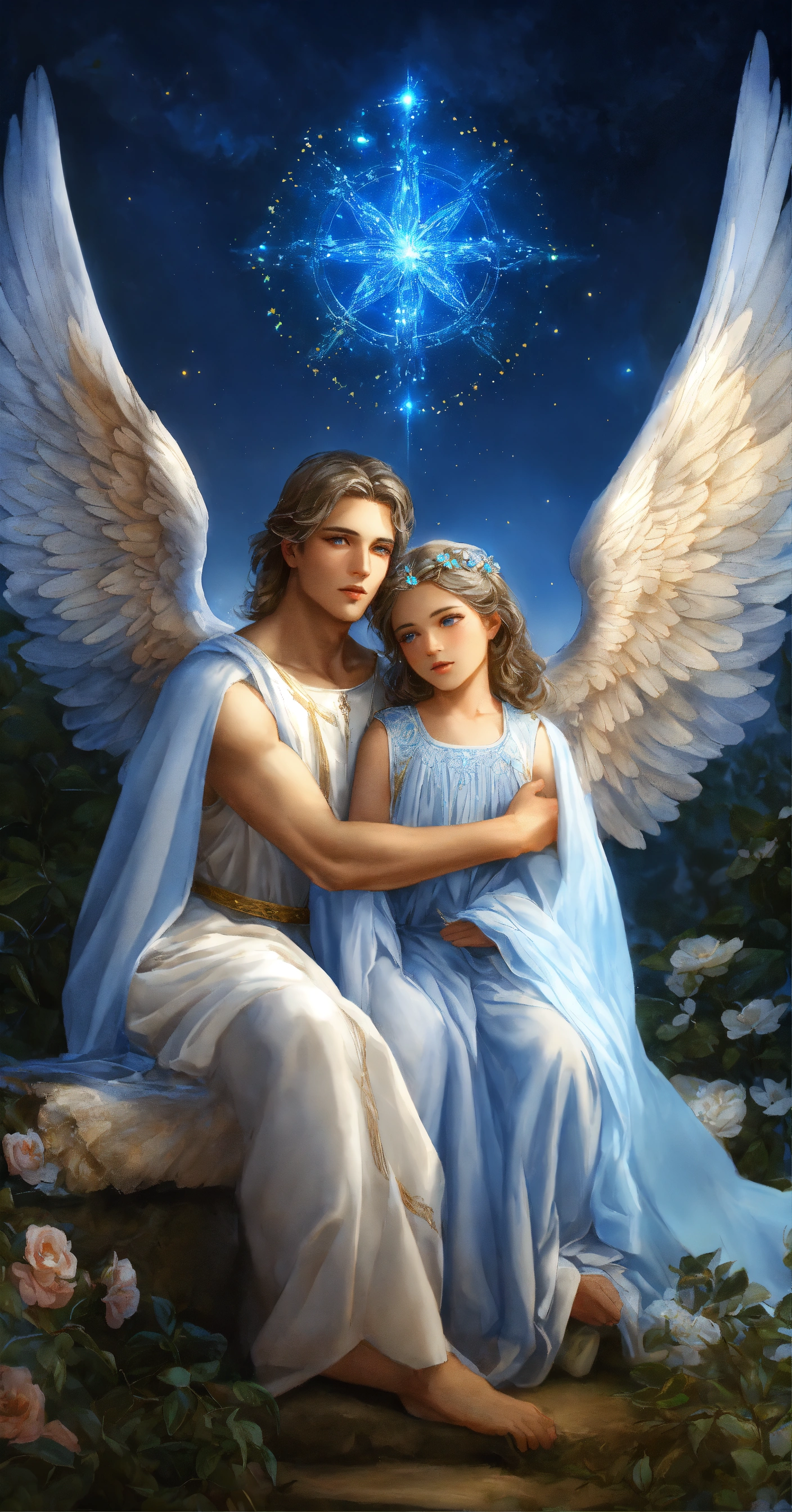 Lexica - 2 male guardian angels with detailed and luminous blue angel ...