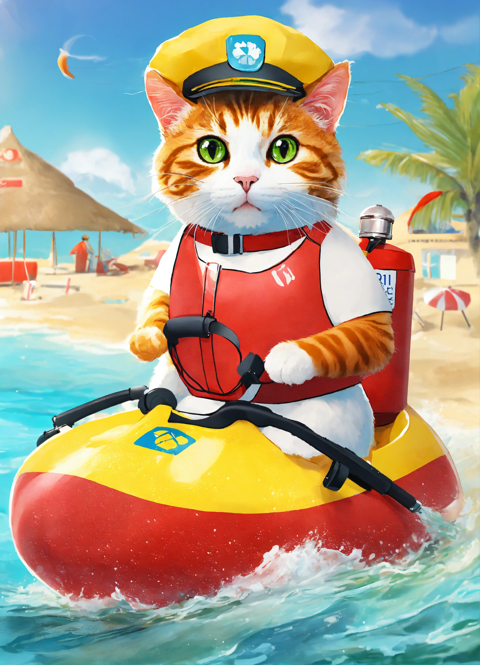 Lexica - Design a picture of a cat working as a beach lifeguard on a ...
