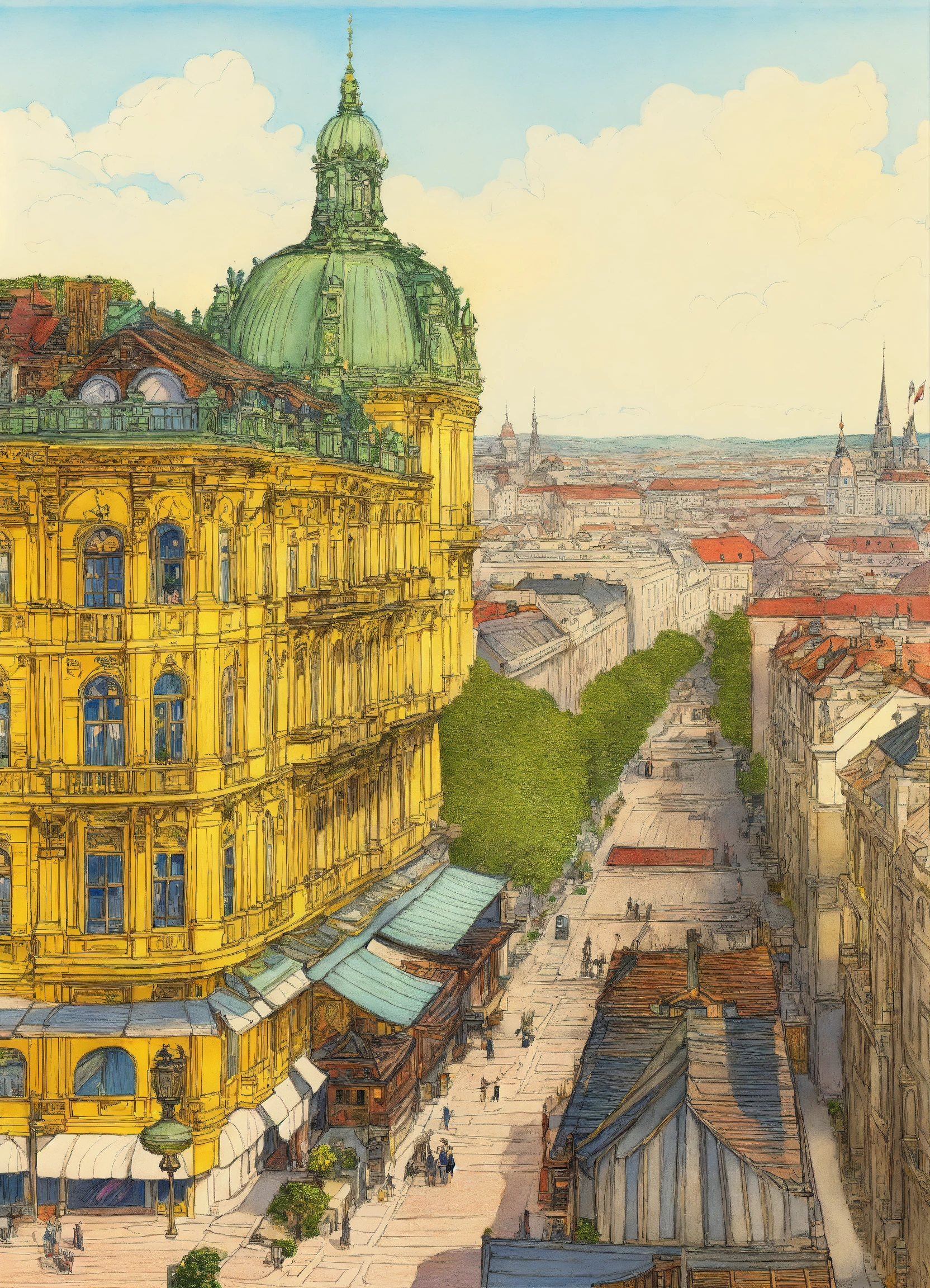 Lexica - Drawing the splendors of Vienna (Austria). Line drawing, clean ...