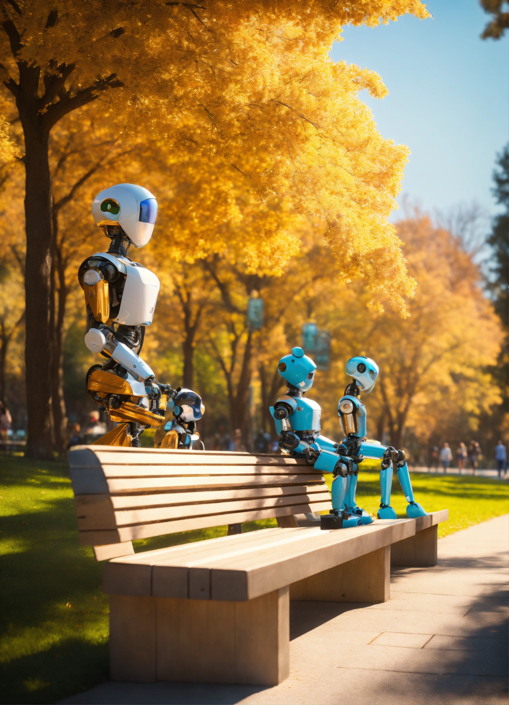 Lexica - Generate a 4K image of a park bench with three occupants a ...
