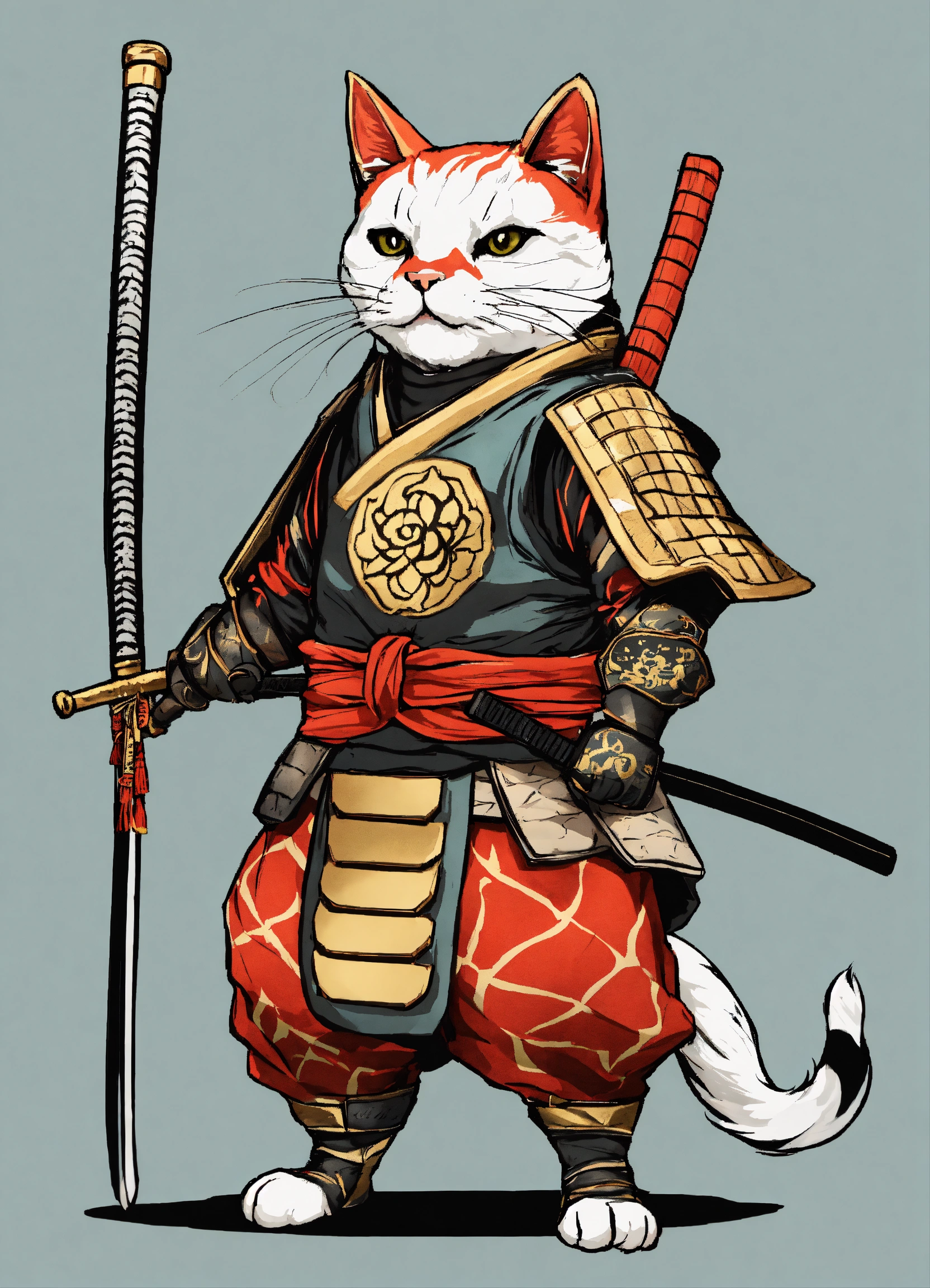 Lexica - There is a cat on a white background, samurai cat, cat warrior ...