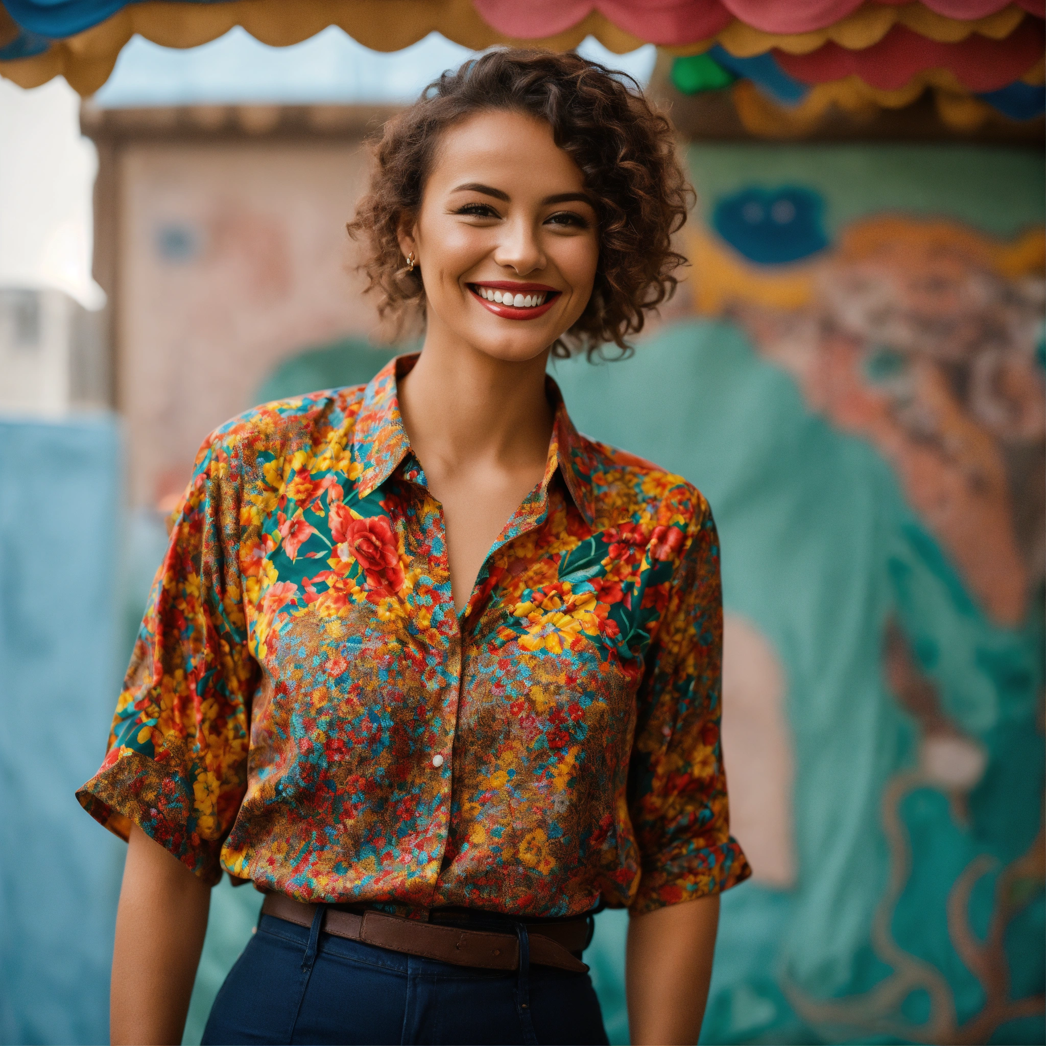 Lexica - A photo of a woman wearing a custom-made shirt. The shirt is ...