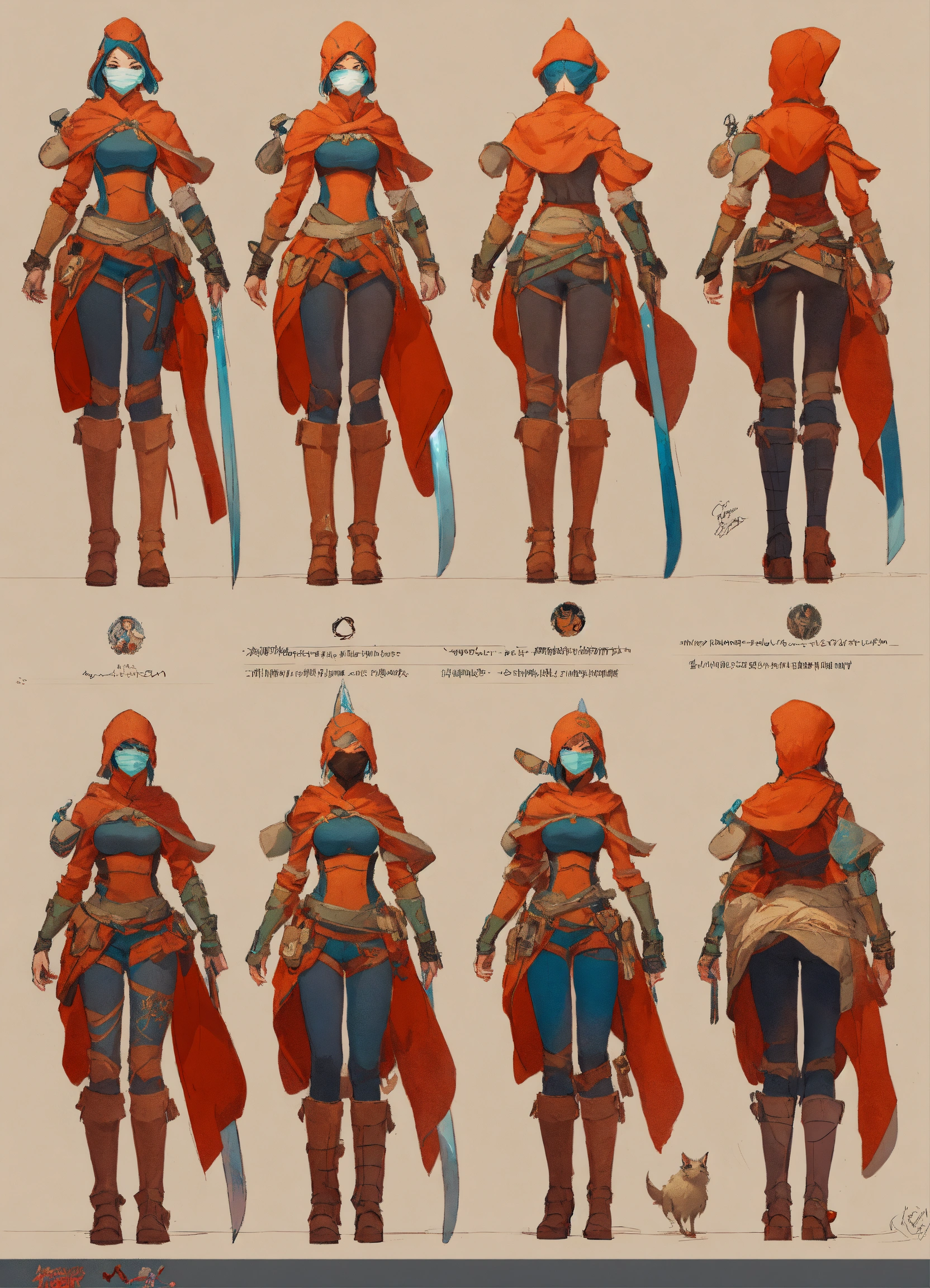 Lexica - Masked back tattoed woman warrior, character sheet, character design, chart, reference ...