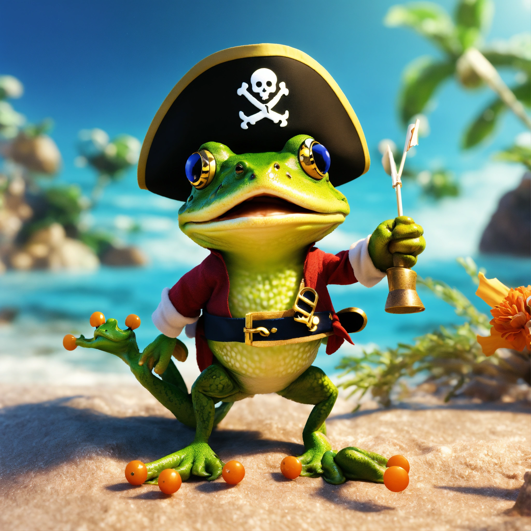 Lexica - Pirate frog, wearing a pirate hat, holding a pirate flag ...