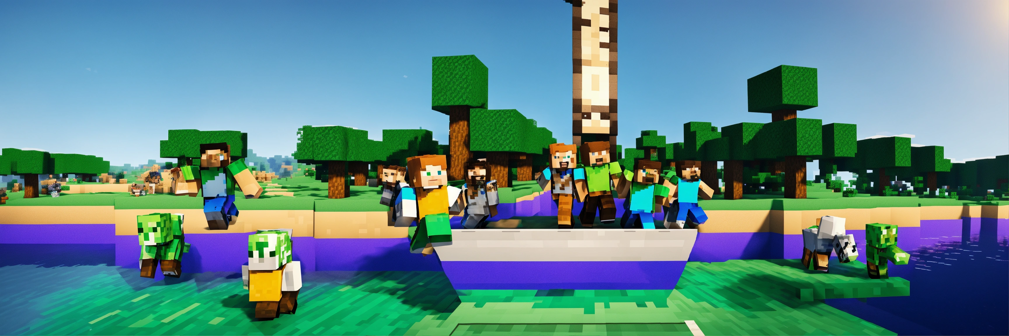 Lexica - A minecraft boat with minecraft players fighting each other