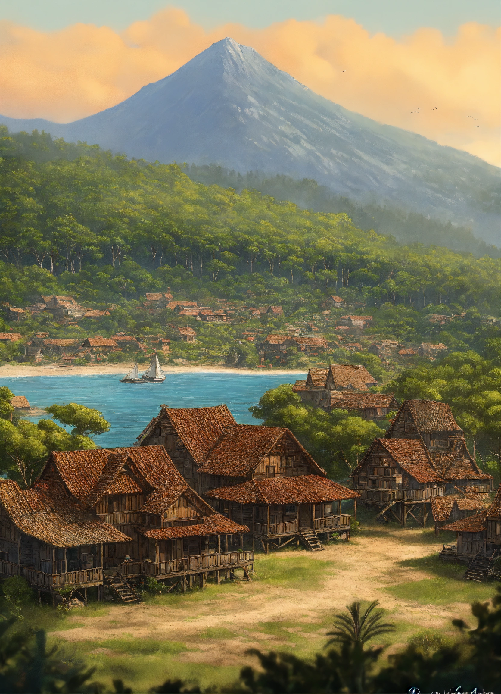 Lexica - Coastal Colonial frontier hamlet surrounded by palissade, pine ...