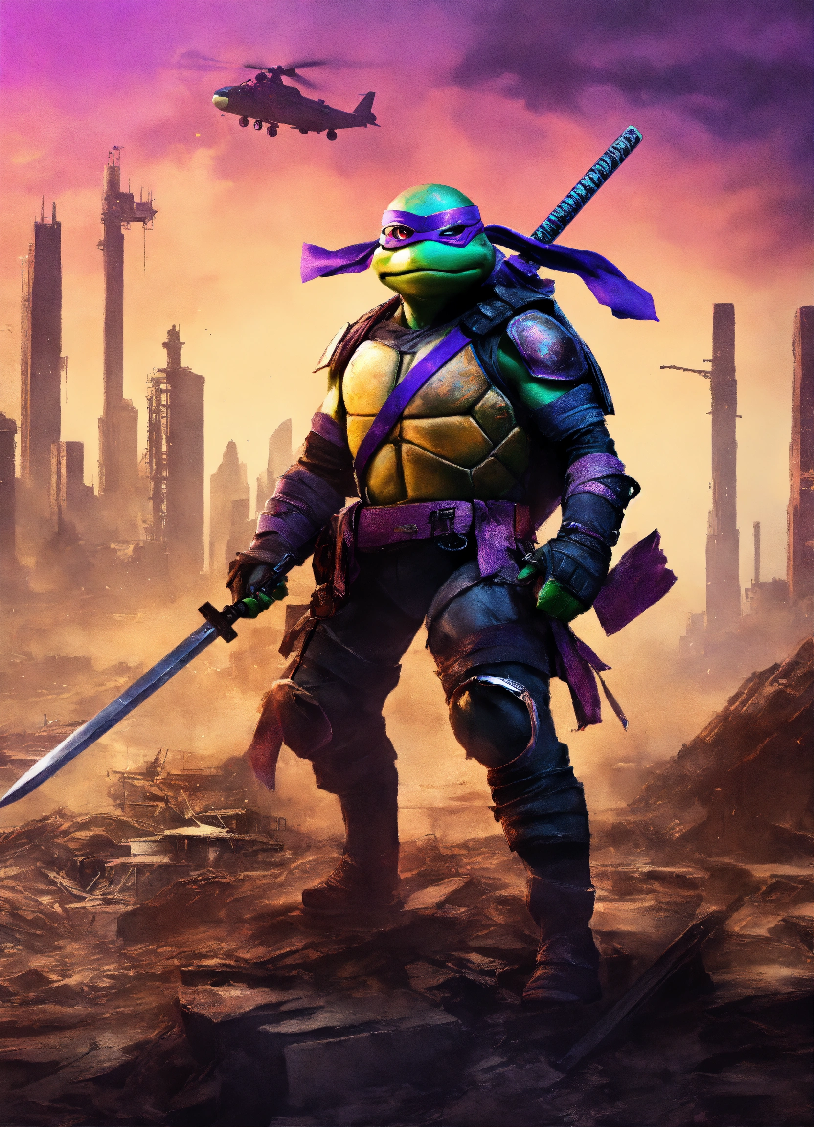 Lexica - A dreamlike ninja turtle with a purple eye band and shuriken ...
