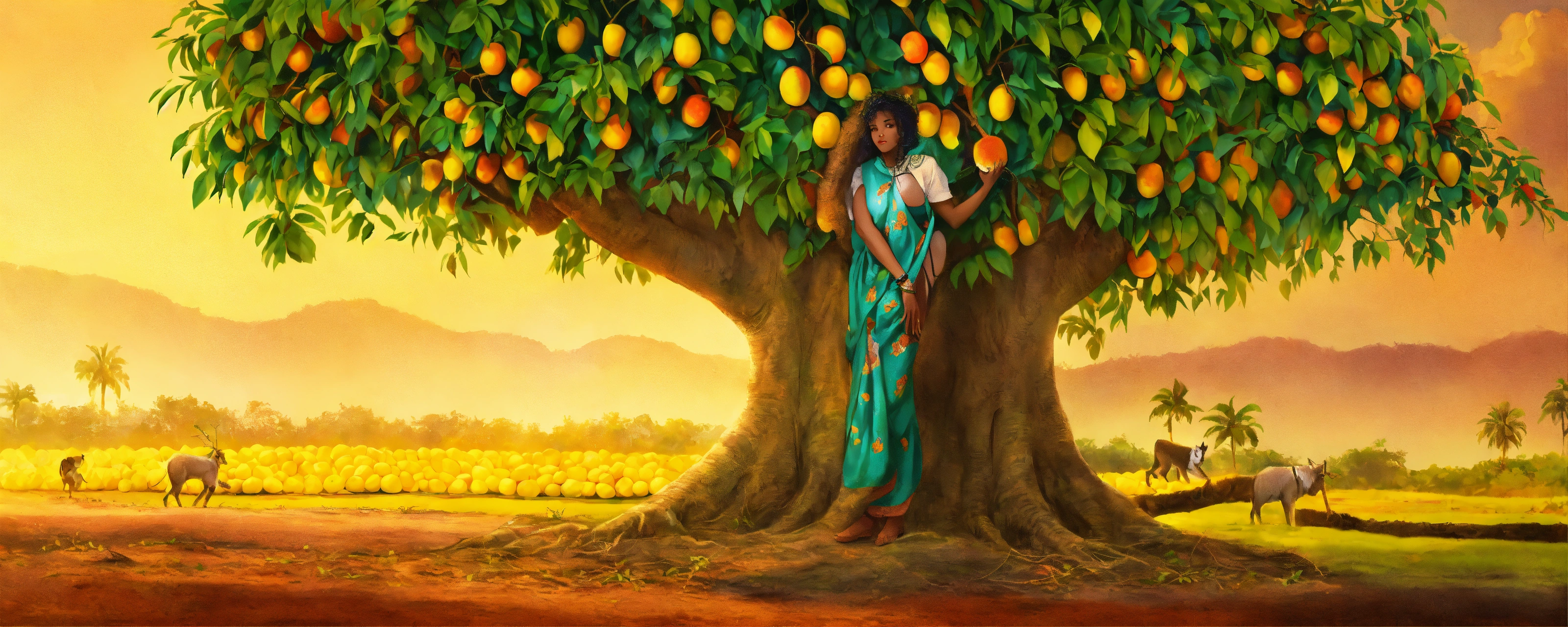 Lexica - A woman whose legs turn into the trunk of a mango tree, her ...